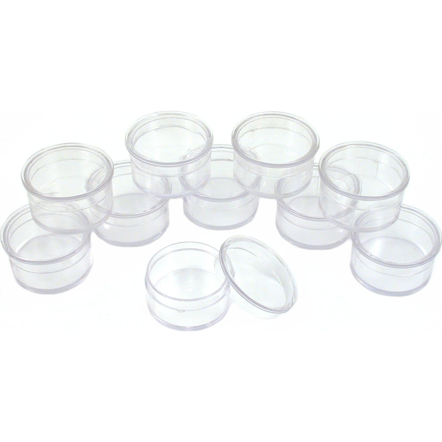 10 Round Plastic Organizer Container Storage Jars for Beads & Gems 1 1/ ...