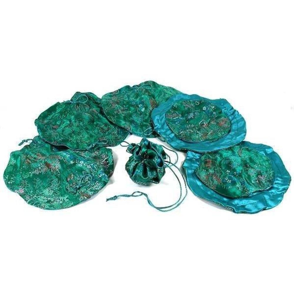 6 Drawstring Pouches Green Brocade Gem Gift Bag 10" | Michaels