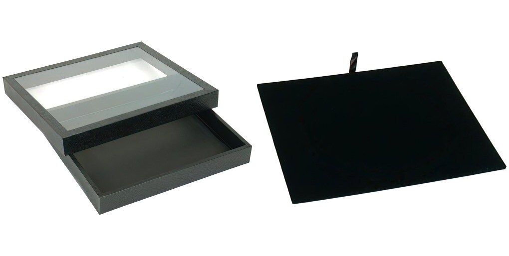 Black Square Display Case (Glass-top Removable Lid) w/ Black Leather ...