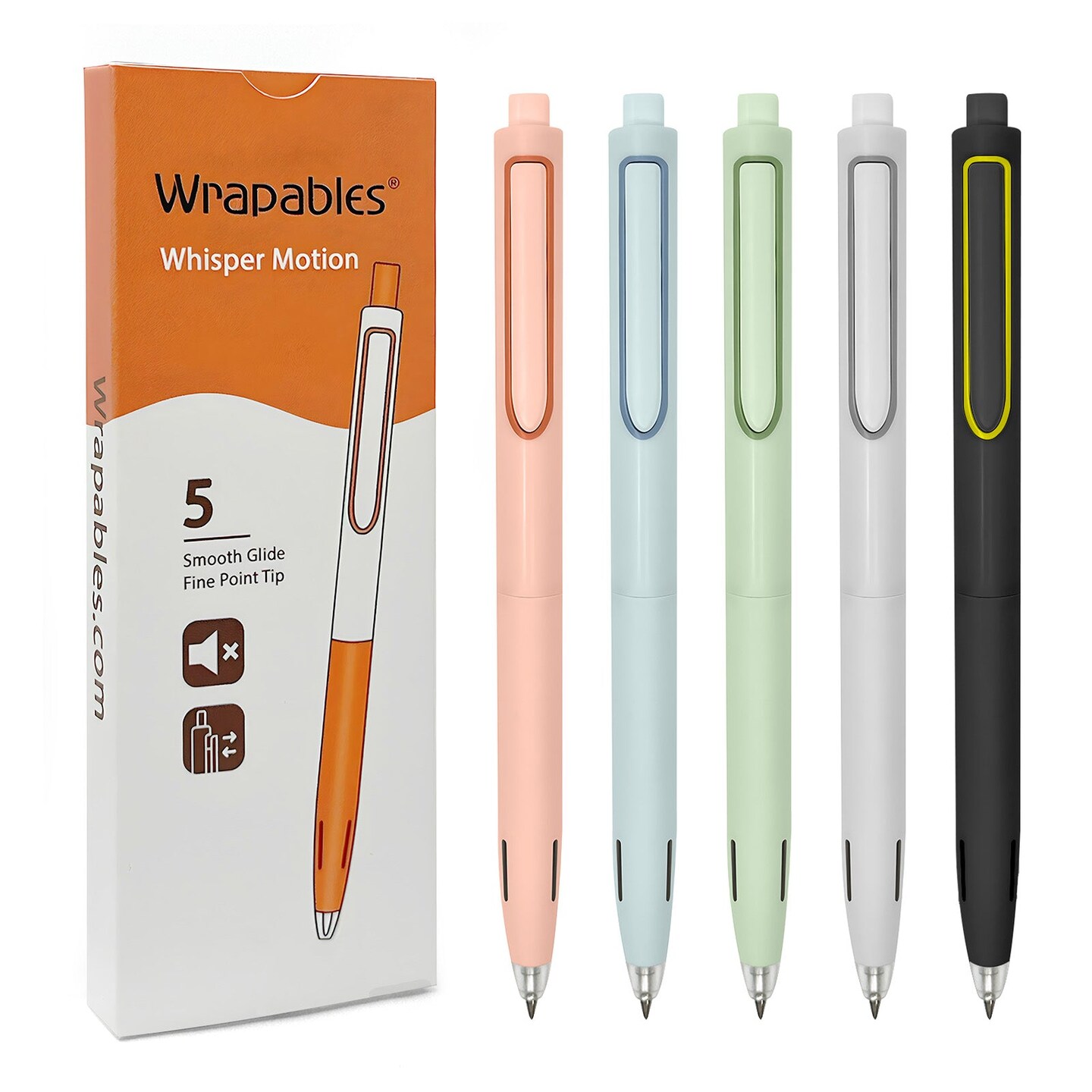 Wrapables Whisper Motion Silent Retractable Gel Pen Set (5 Pack), 0.5mm ...