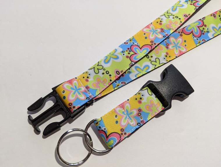 Retro Flowers Detachable Keychain Lanyard, 1 Inch Wide and 22 Inches ...
