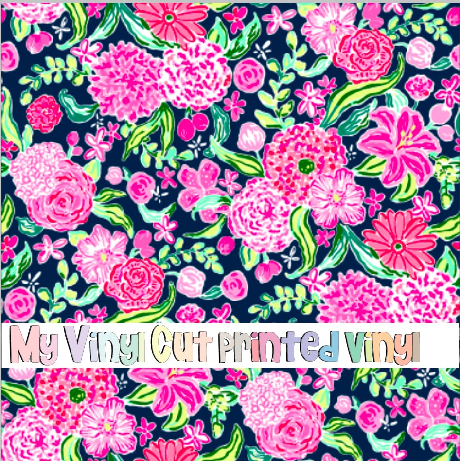 12 x 12 inch Sheet of Printed Vinyl or HTV in the Fleur Navy Pattern ...