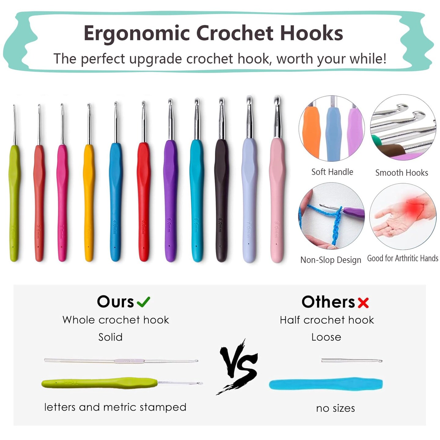 11 Size Crochet Hook Set with Soft Handle and Case Crochet Needle Kit for Beginners Knitting ...