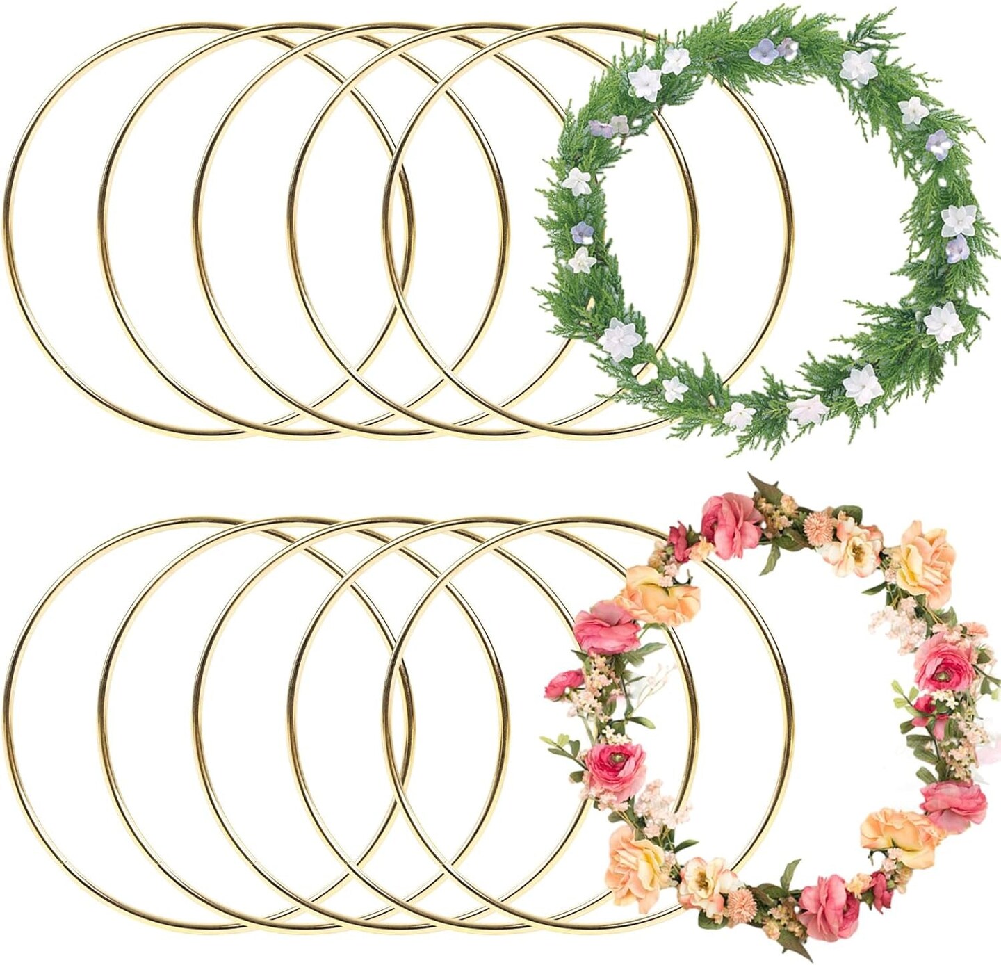 Dream Catcher Rings, 10PCS Wreath Macrame Rings Gold Metal Floral Hoops ...