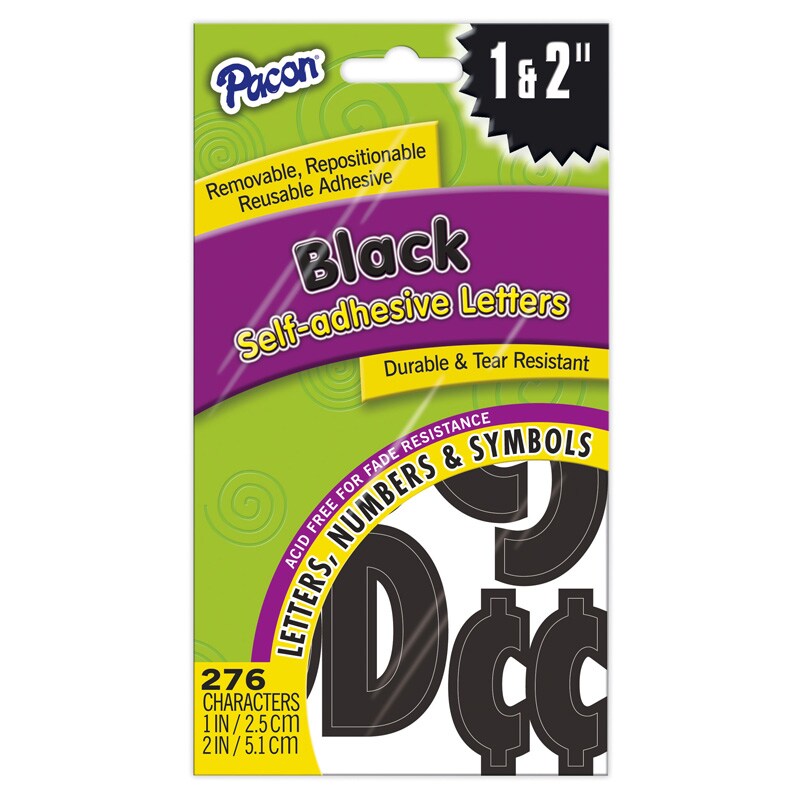 Self-Adhesive Letters, Black, Classic Font, 1" & 2", 276 Characters ...