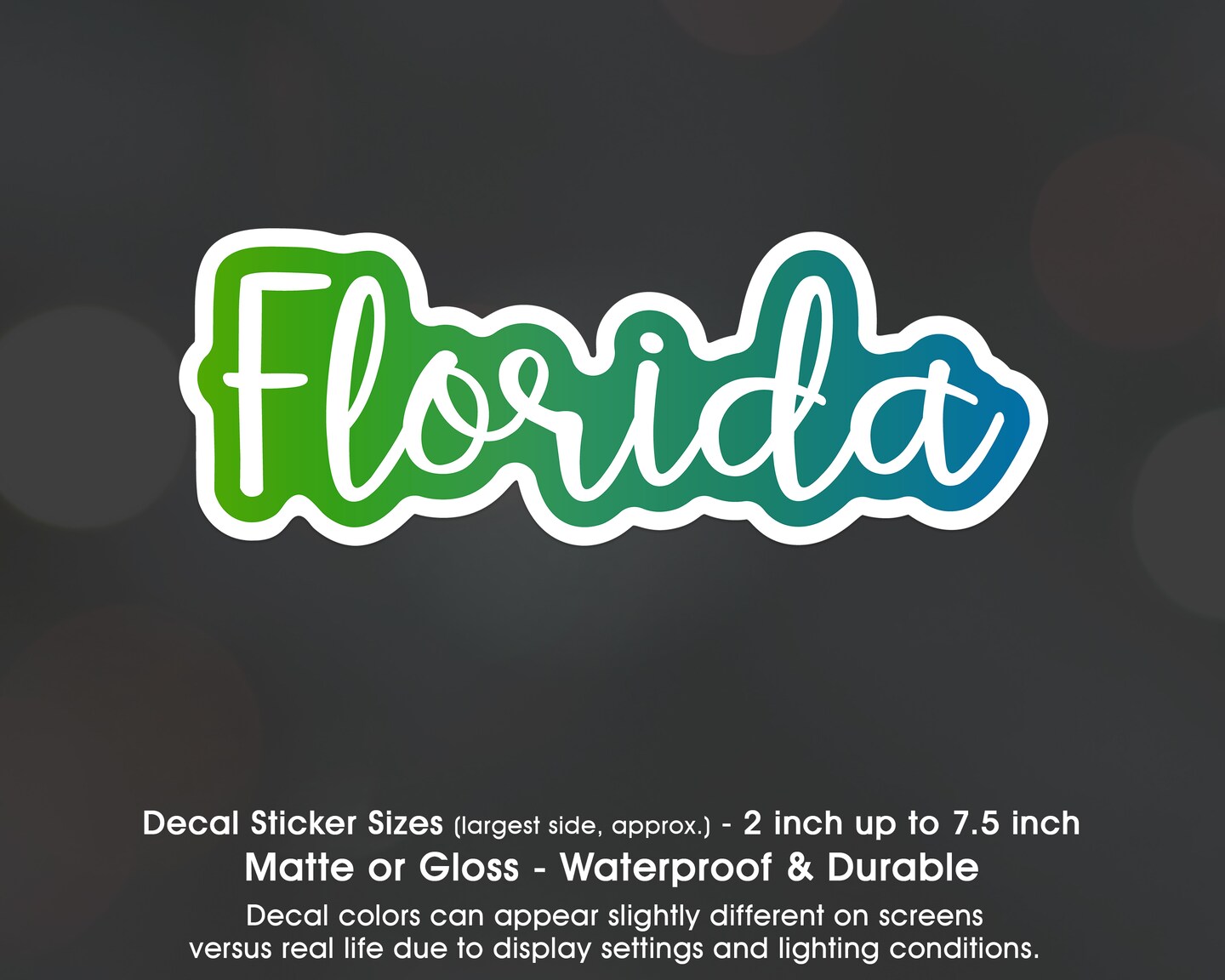 Florida Gradient Text, Vinyl Decal Sticker In Multiple Sizes ...