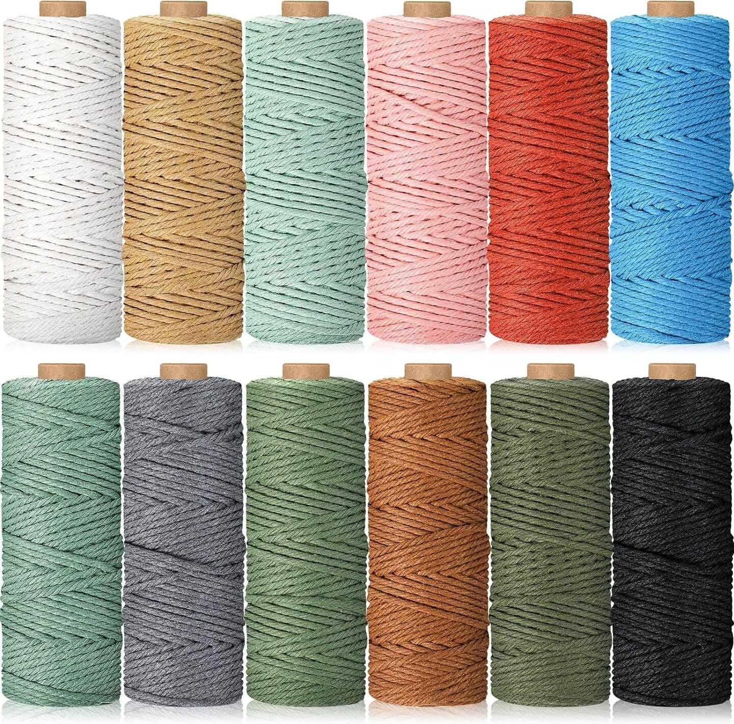 12 Rolls Macrame Cord, 3 Mm X 1308 Yards Natural Cotton Twine, Colored ...