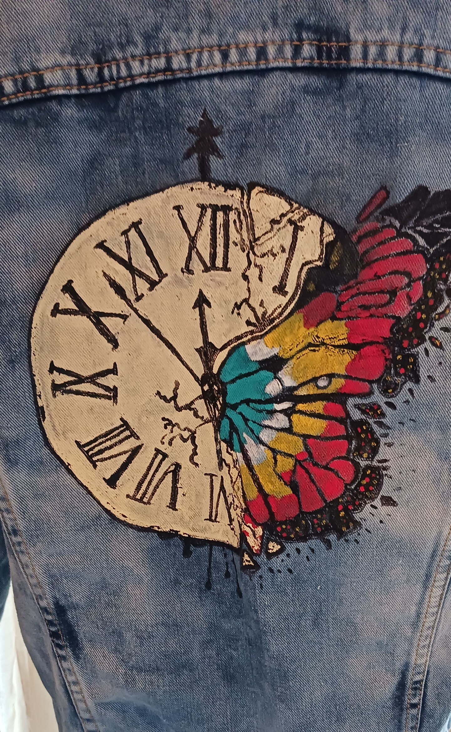 Hand Painted Denim Jacket Clock with Butterfly | MakerPlace by Michaels