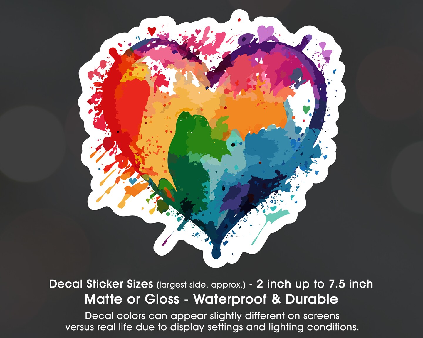 Heart Rainbow Valentine Watercolor, Vinyl Decal Sticker In Multiple ...