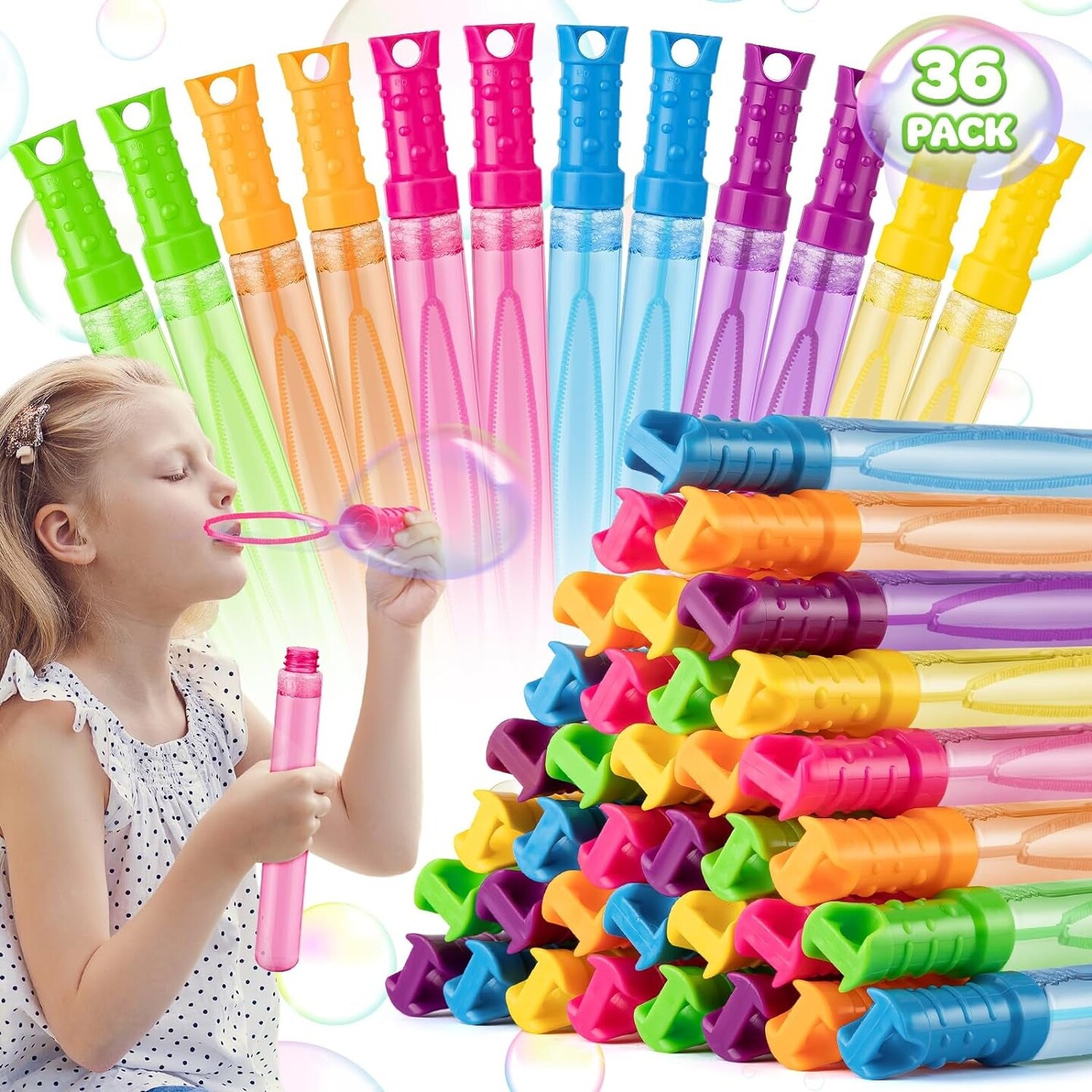 36 Pack Big Bubble Wands Bulk in 6 Colors, Bulk Party Favors for Kids ...