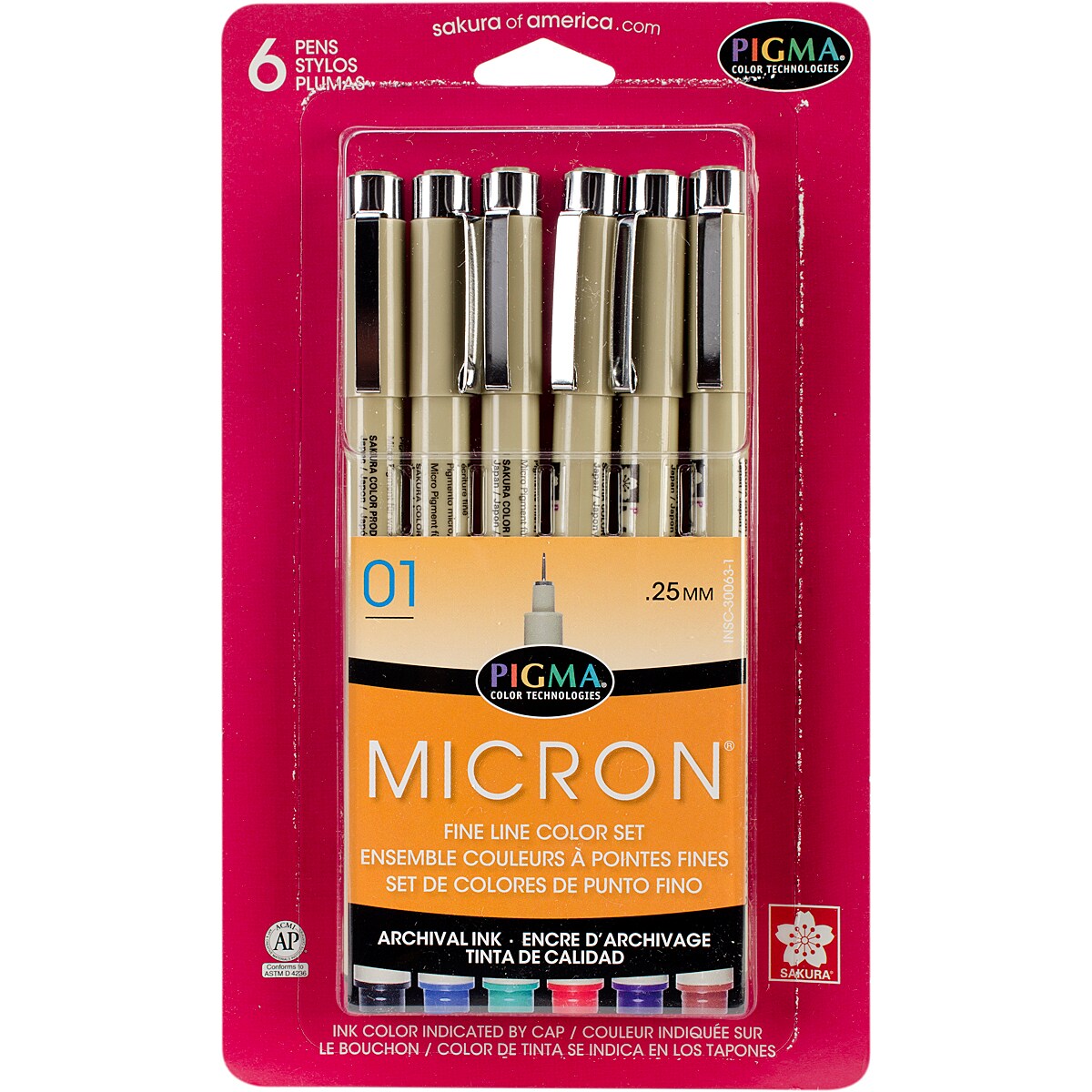 Sakura Pigma Micron Pens 01 .25mm 6/Pkg-Black, Blue, Green, Red, Purple ...