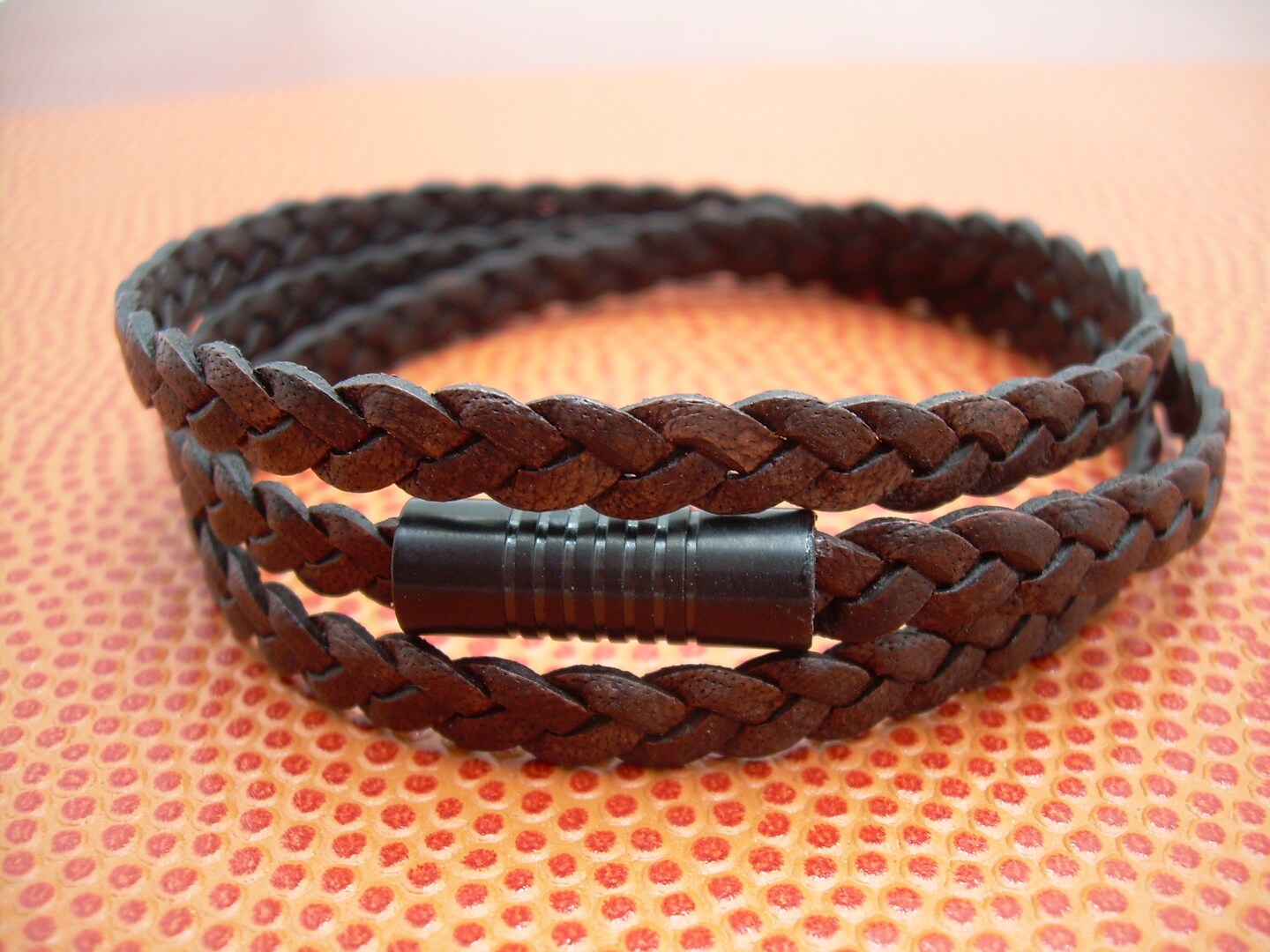 Flat Braided Leather Bracelet Mens Leather Wrap Bracelet Triple Wrap Leather Bracelet Black Stainless Steel Magnetic Clasp MakerPlace by Michaels