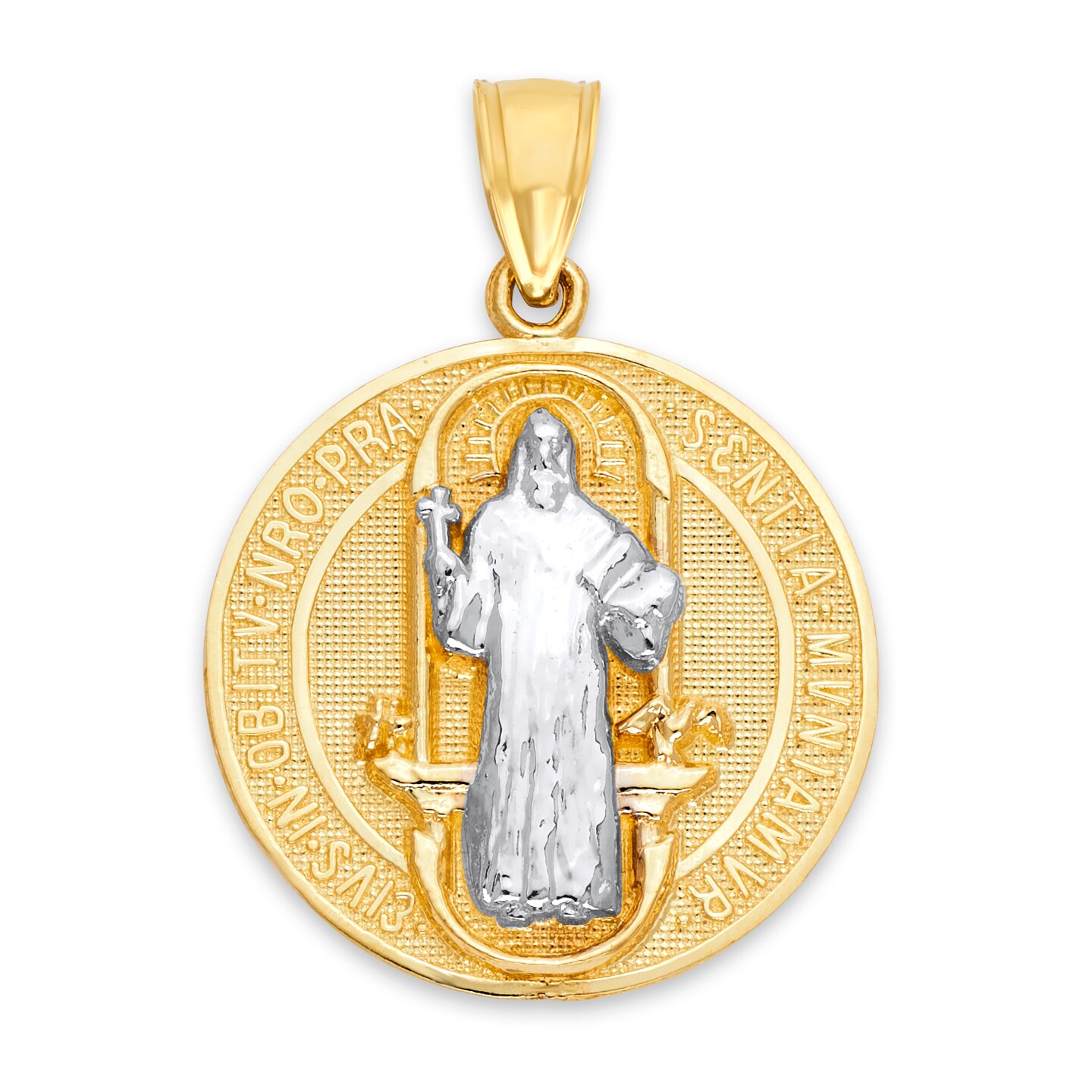 10k Gold Benedictine Cross Medallion Necklace, Saint Benedict Pendant ...