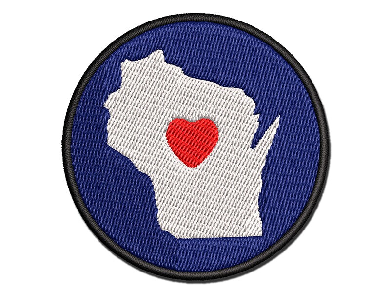 Wisconsin State with Heart Multi-Color Embroidered Iron-On or Hook ...