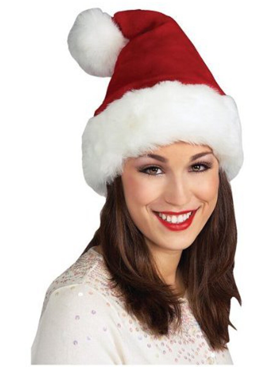Red Plush Santa Hat with White Fur and Pom Poms, Size: Medium | Michaels