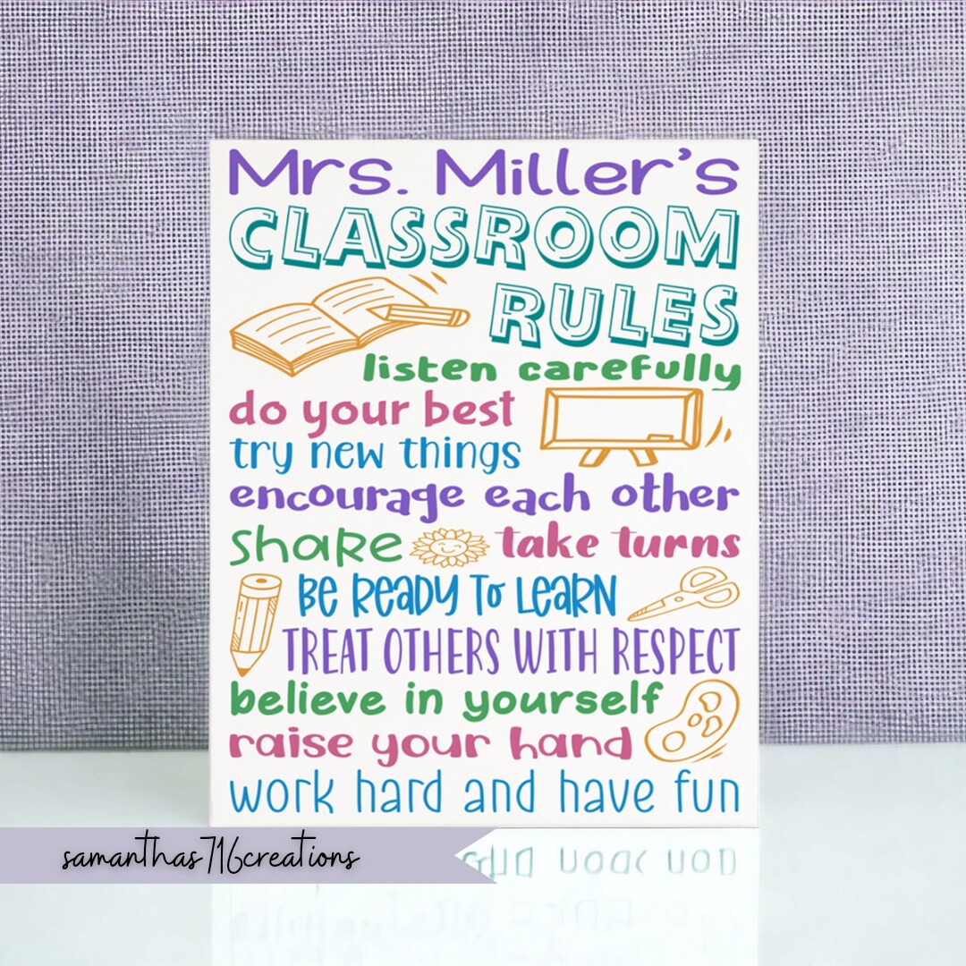 Classroom Rules Sign Painted Canvas Personalized Classroom Decor For ...