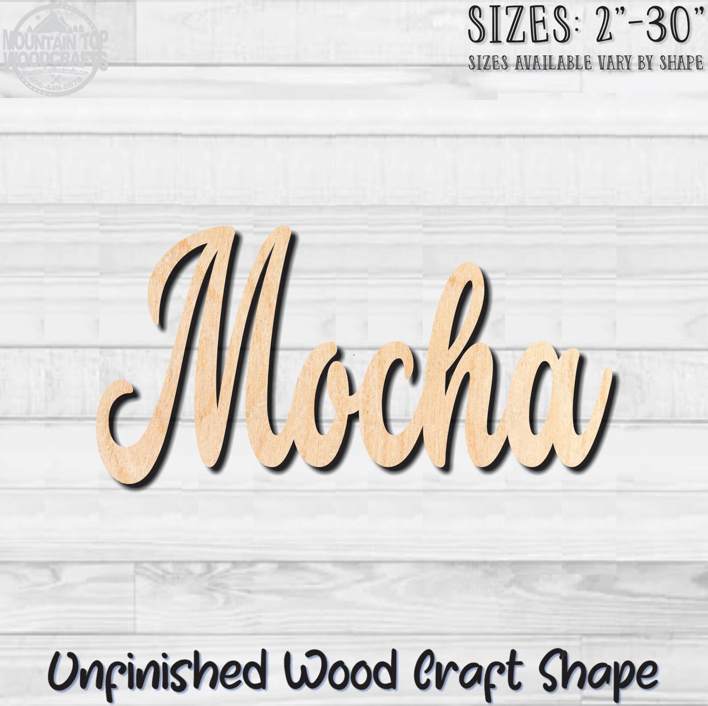 Mocha Coffee Word Unfinished Wood Shape Blank Laser Engraved Cutout ...