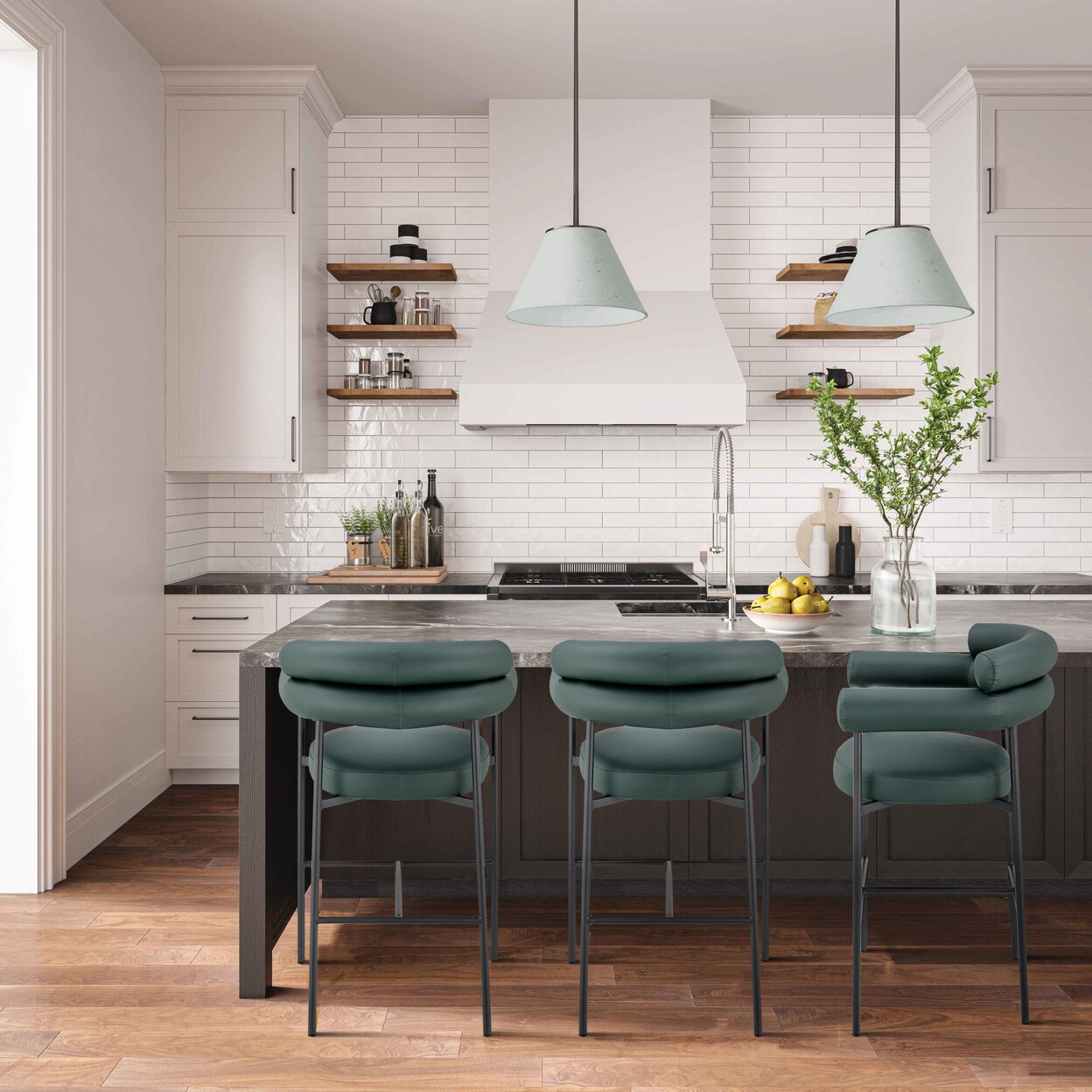 Iconic Home Ferro Bar Stool Chair Faux Leather Upholstered Round Seat ...