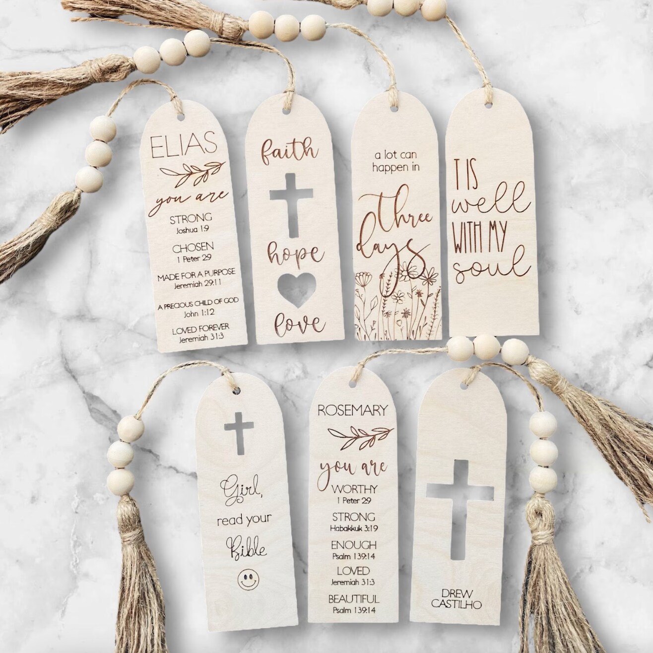 Custom Christian Bookmark Jute Beads Religious Catholic Bible Easter