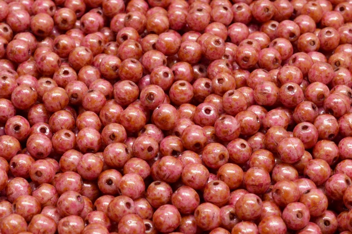 4mm Czech Round Druk Bead, Opaque Rose Spotted, 50 pieces | Michaels