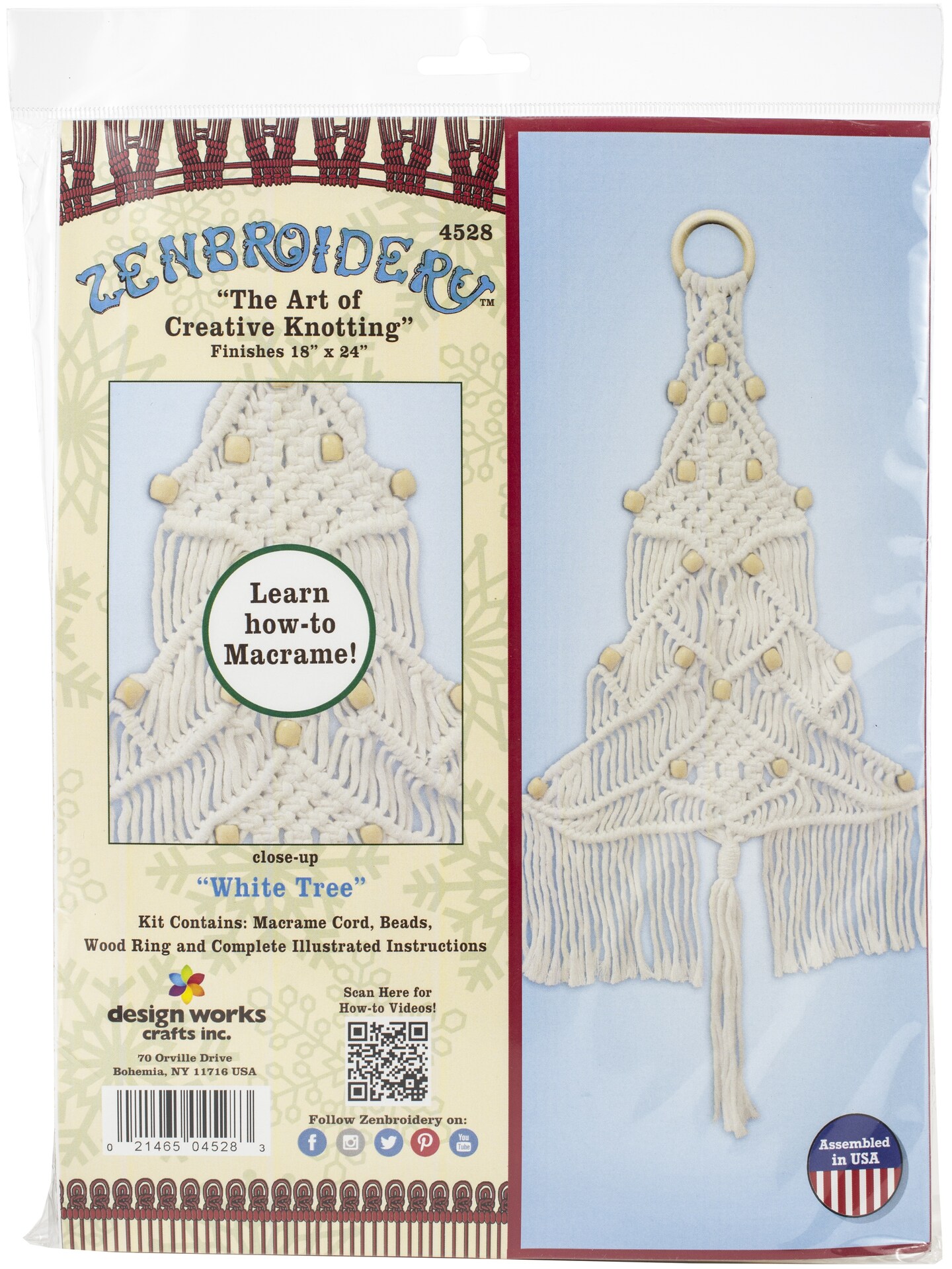 Design Works/Zenbroidery Macrame Wall Hanging Kit 11"X24"-White Tree ...