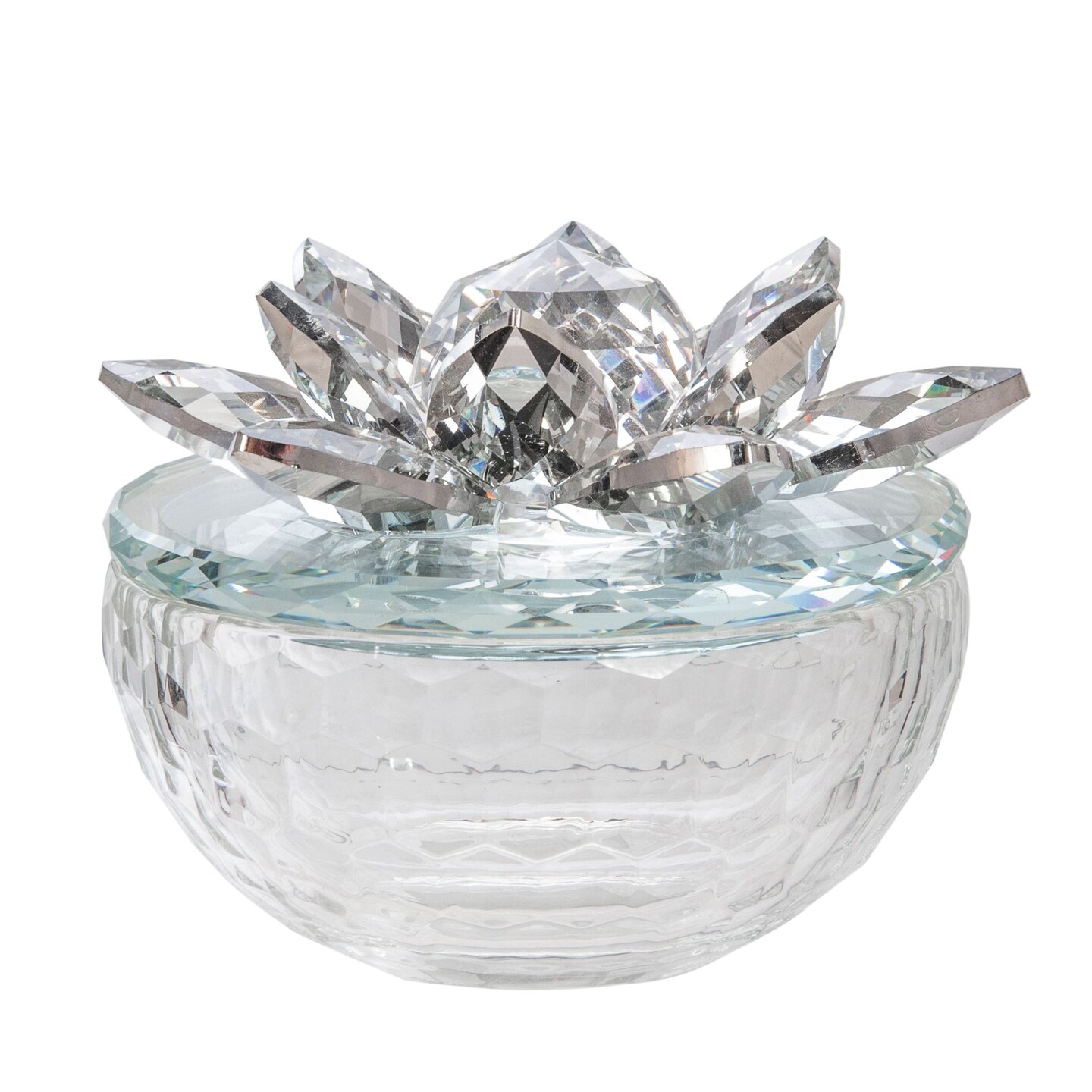 Kingston Living 5" Silver and Clear Crystal Lotus Trinket Jar | Michaels
