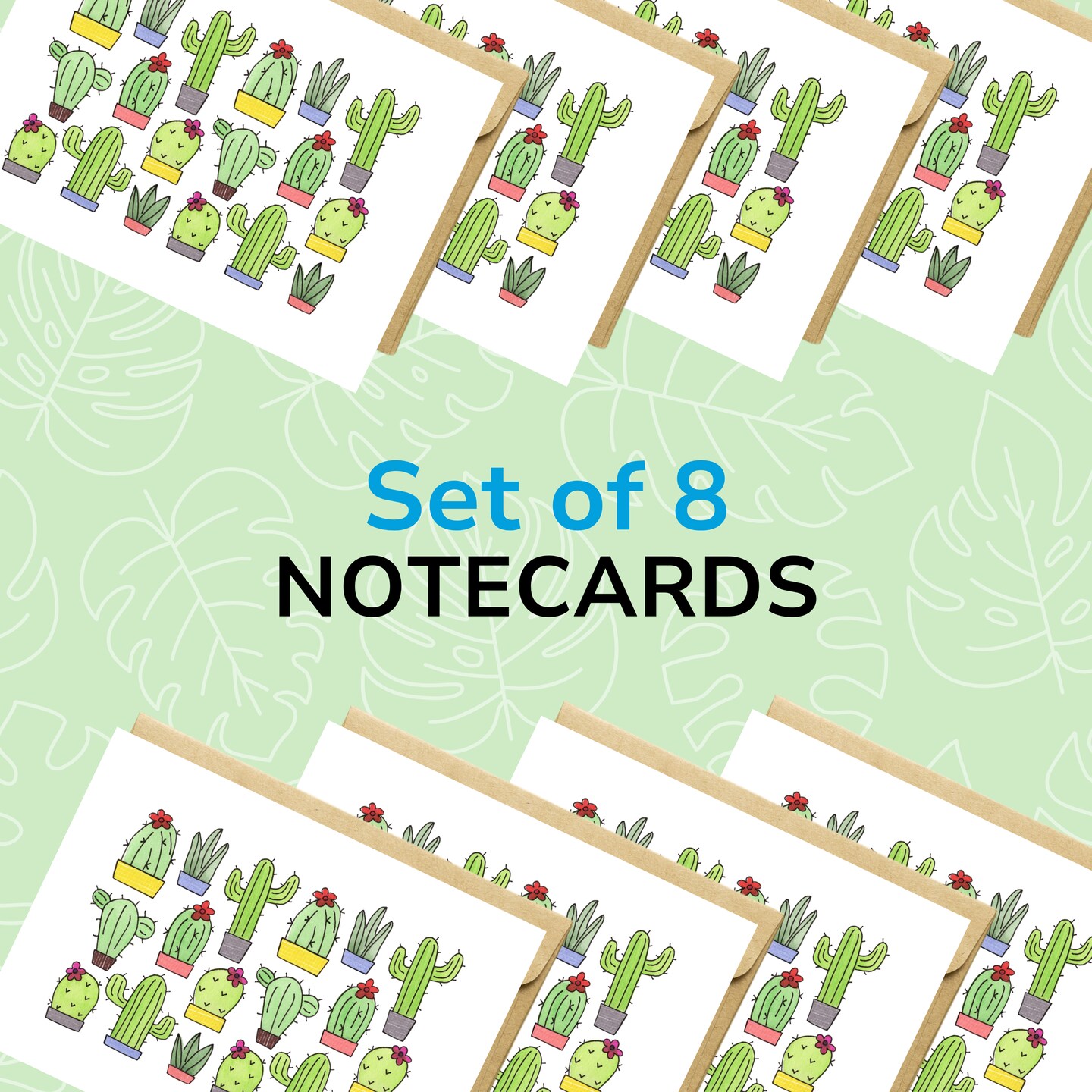 Set of 8 Cactus Notecards - A7 5x7 Any Occasion Greeting Cards ...