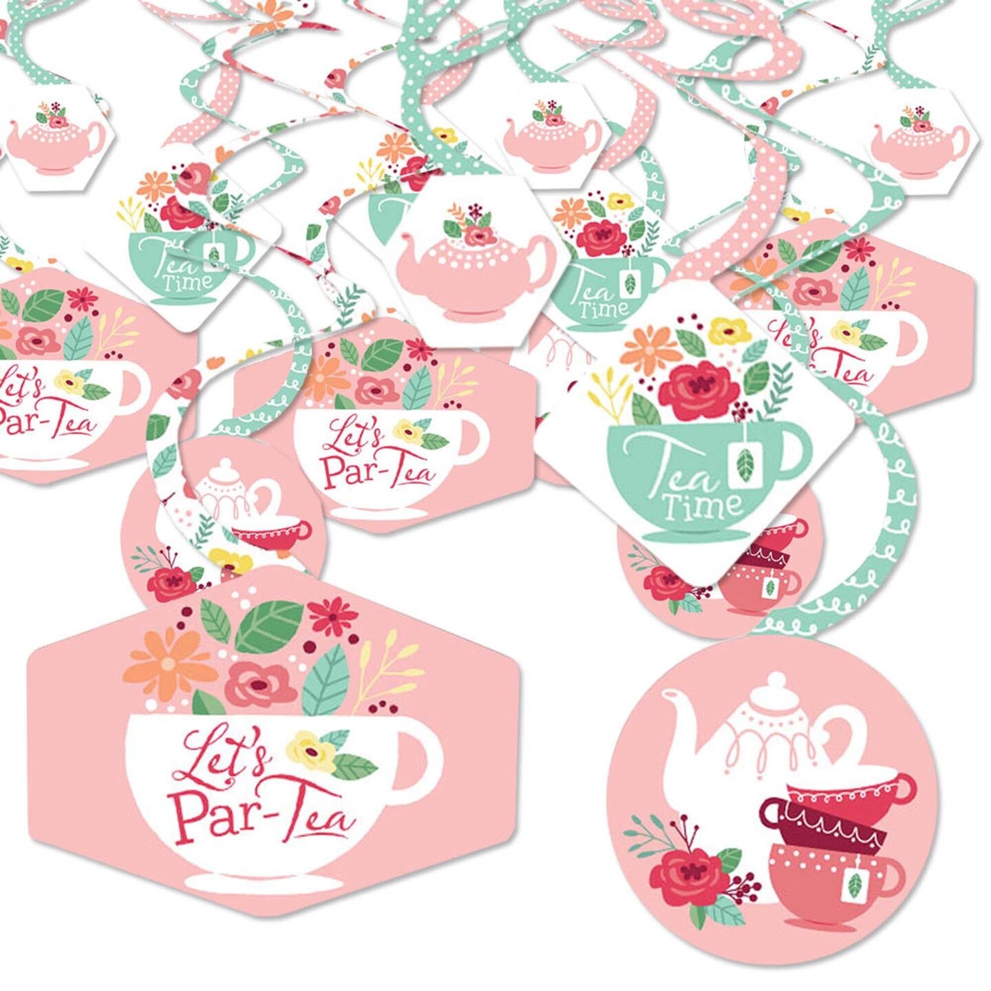 Big Dot of Happiness Floral Let's Par-Tea - Garden Tea Party Hanging ...