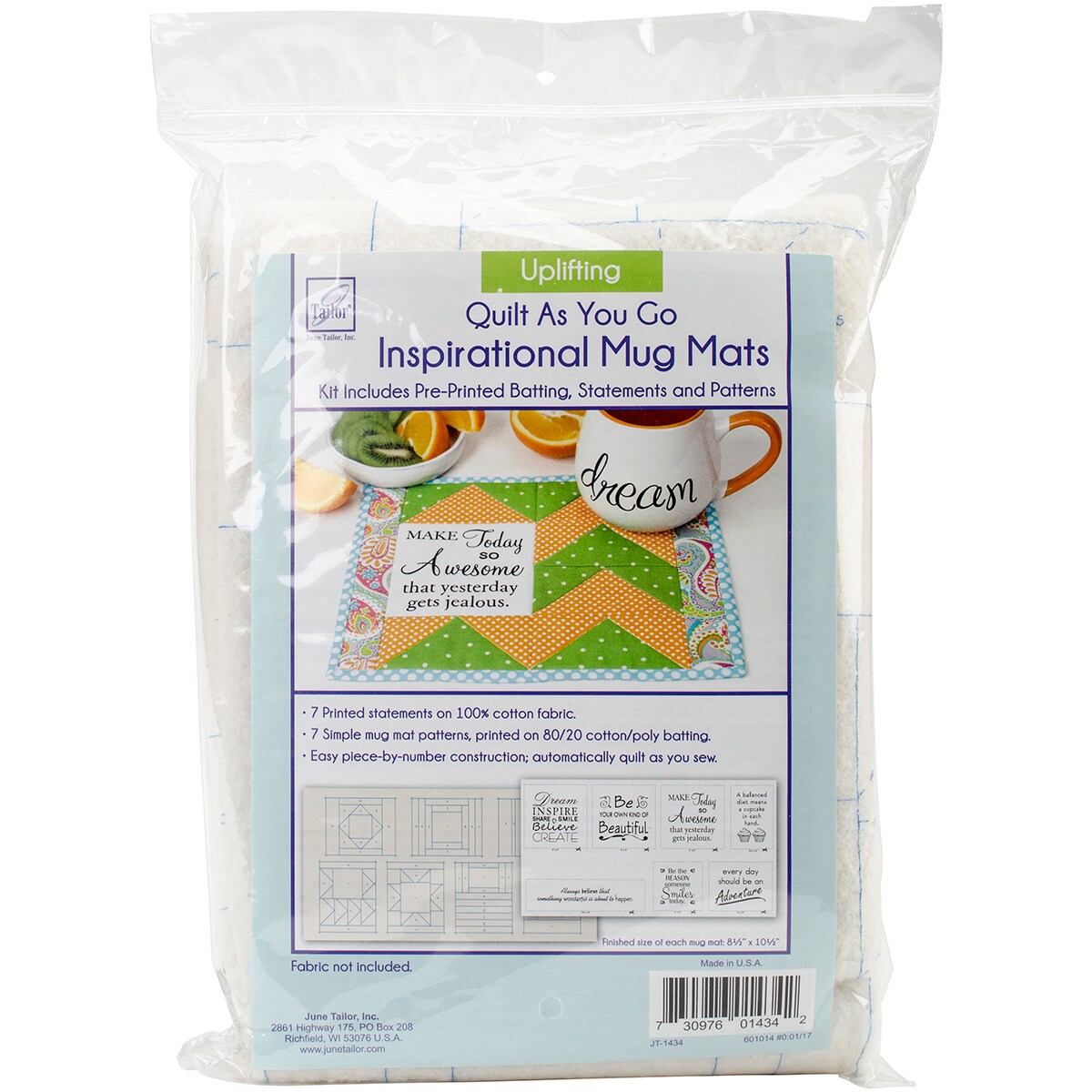 June Tailor Quilt As You Go Inspirational Mug Mats Kit-Uplifting 8.5 ...