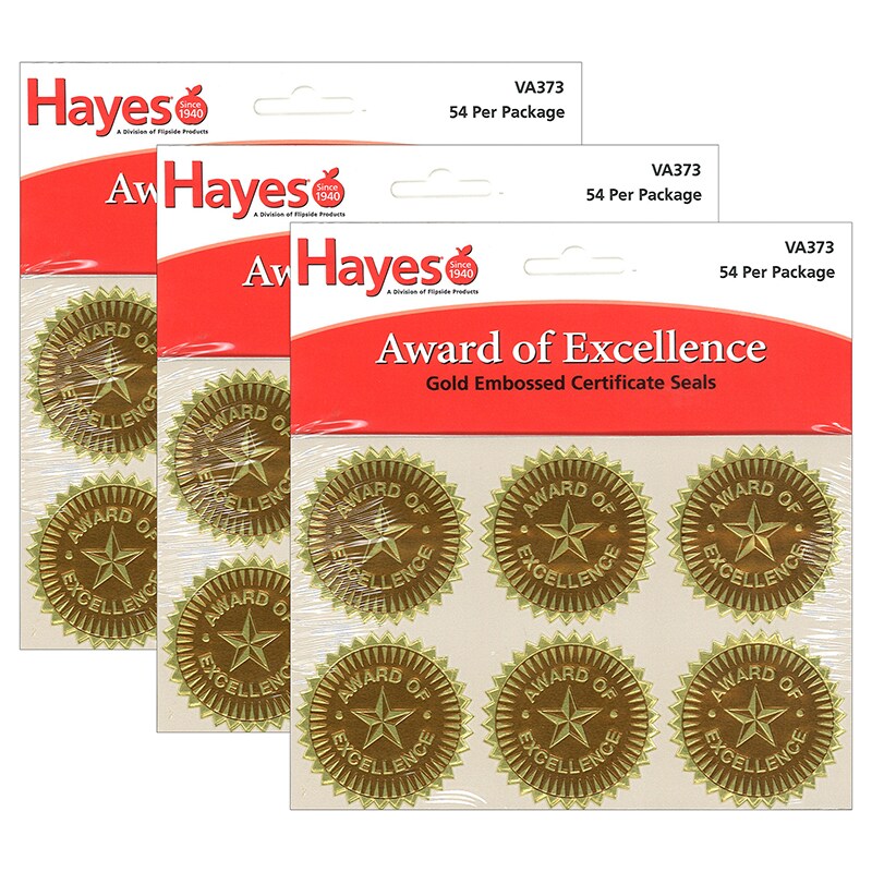 Gold Foil Embossed, Award Of Excellence, Certificate Seals, 54 Seals ...
