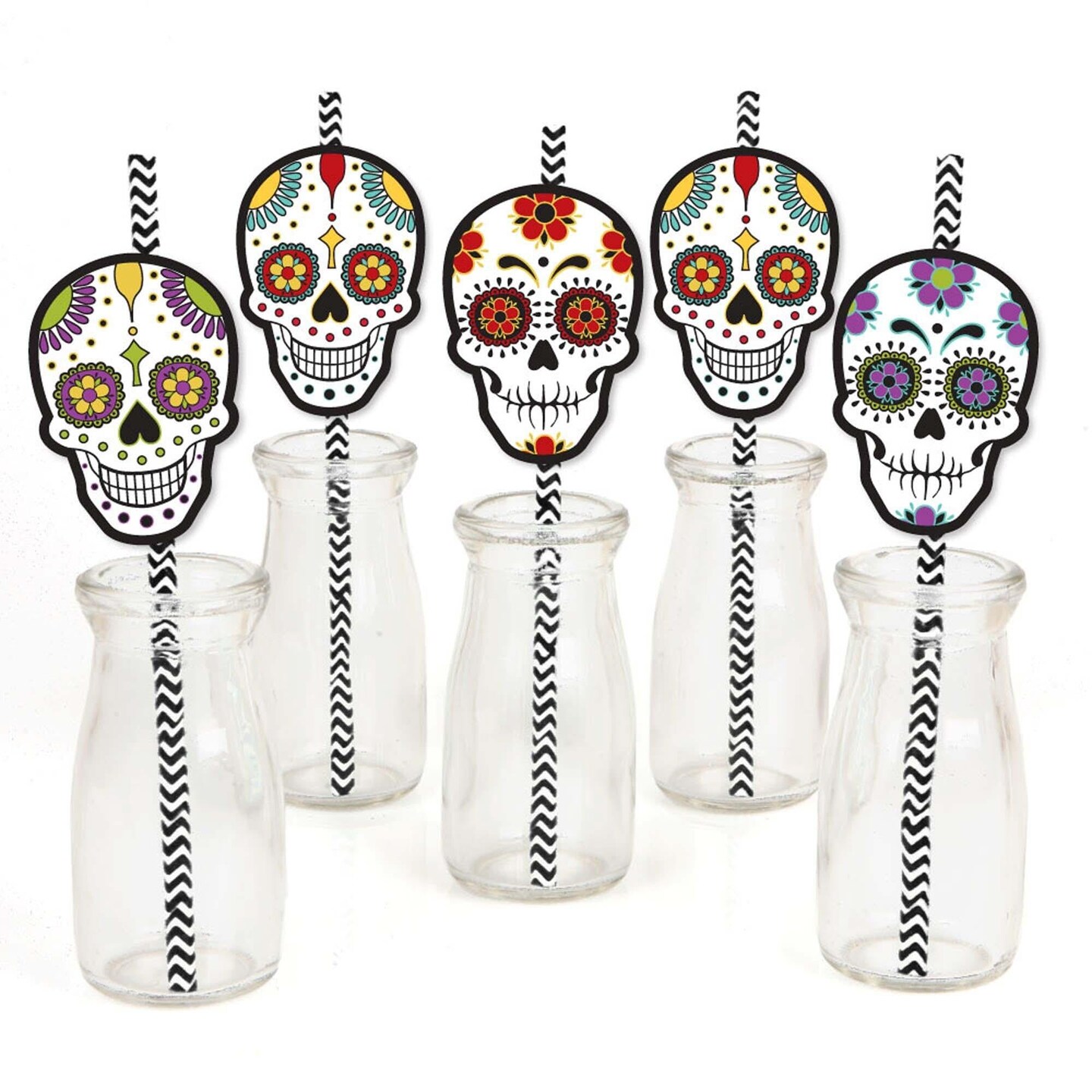 Big Dot of Happiness Day of the Dead - Paper Straw Decor - Sugar Skull ...