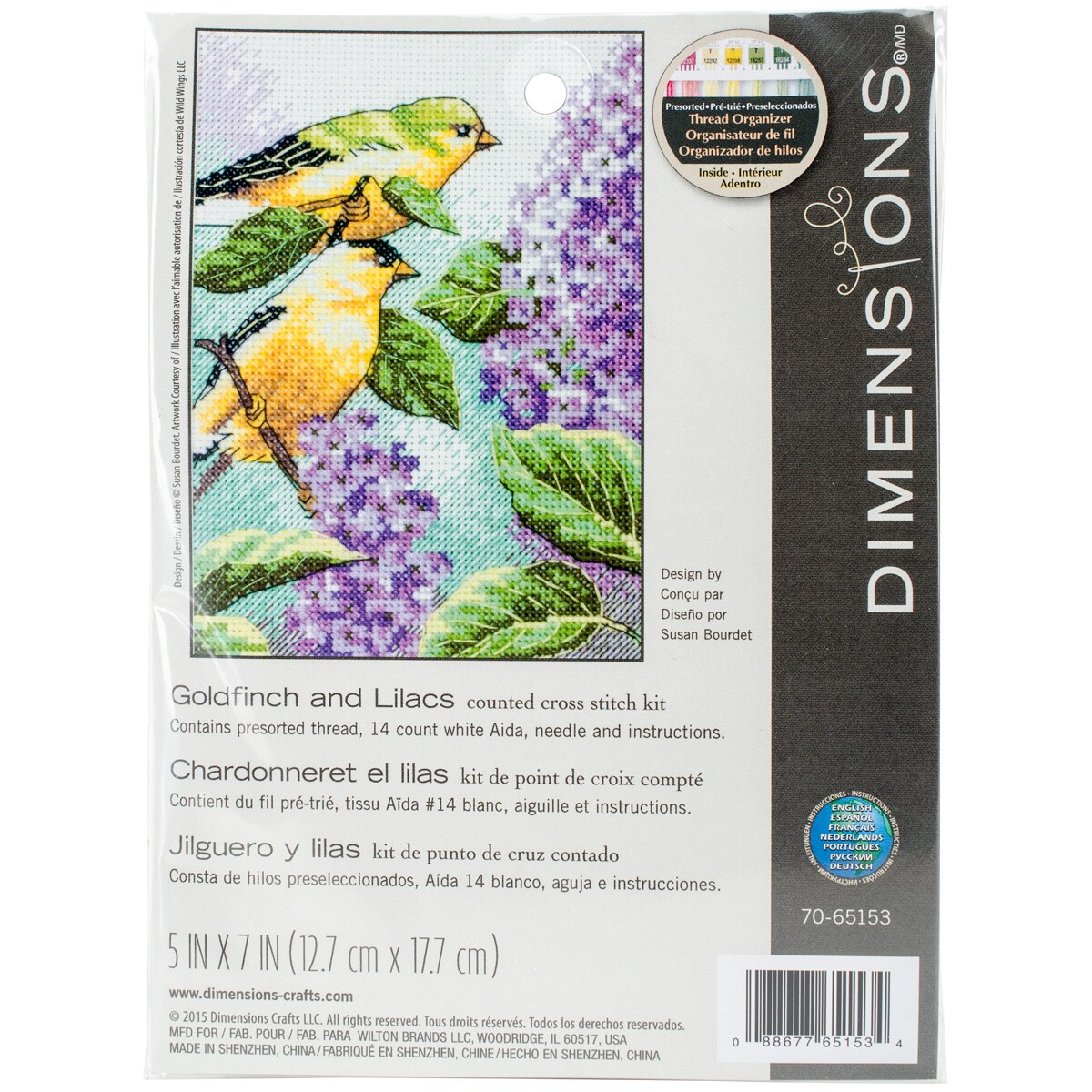 Dimensions Mini Counted Cross Stitch Kit 5"X7"-Goldfinch & Lilacs (14 ...