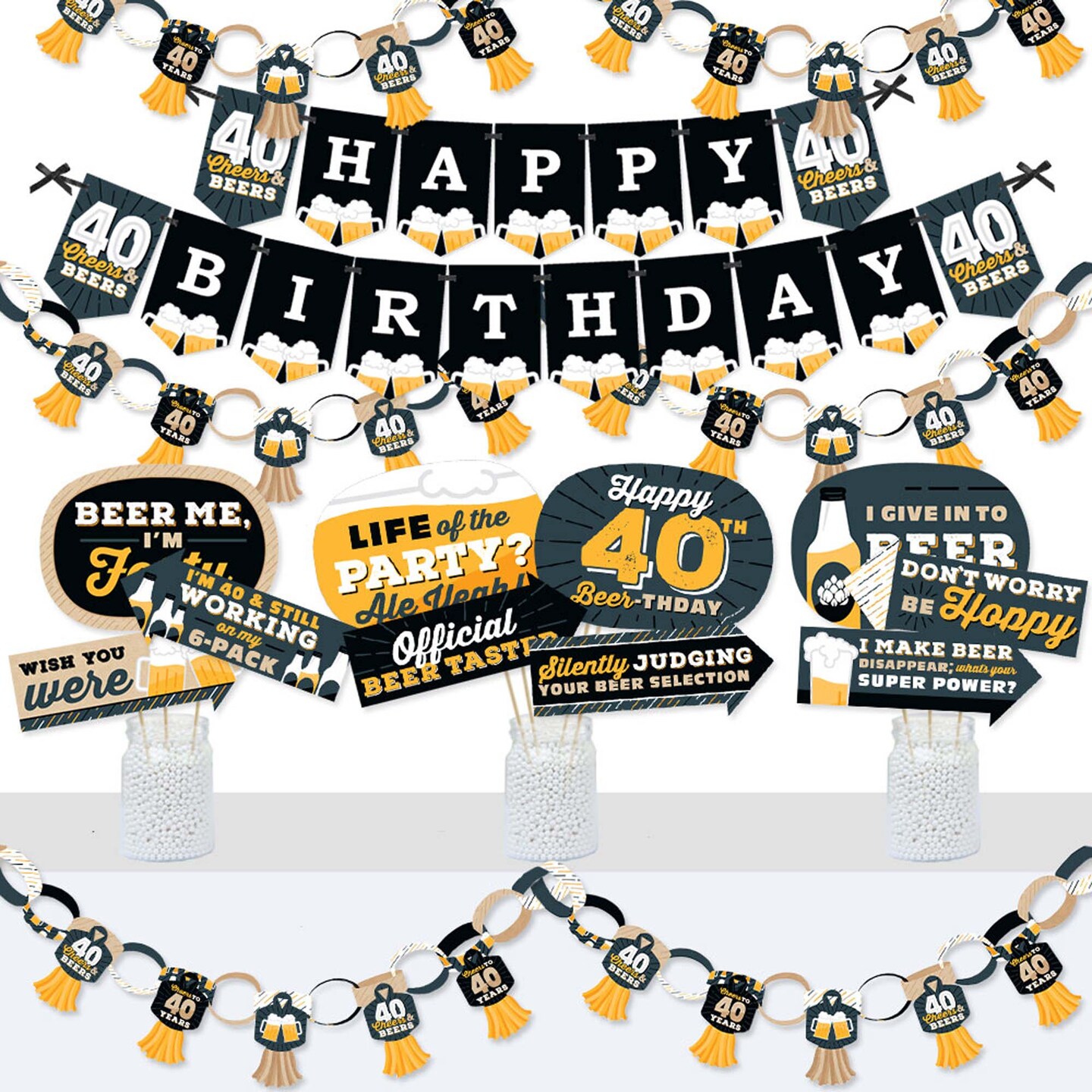 Big Dot of Happiness Cheers and Beers to 40 Years - Banner and Photo ...