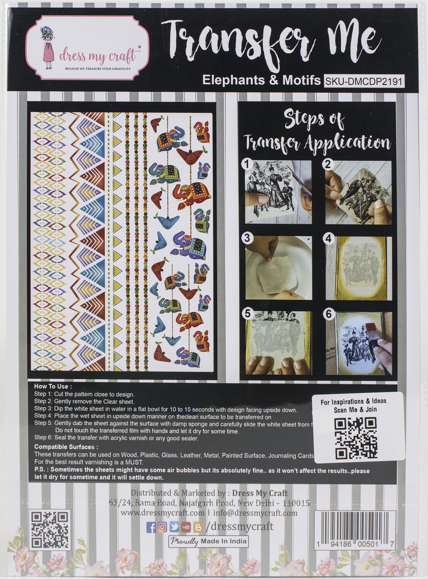 Dress My Craft Transfer Me Sheet A4-Elephants & Motifs | Michaels