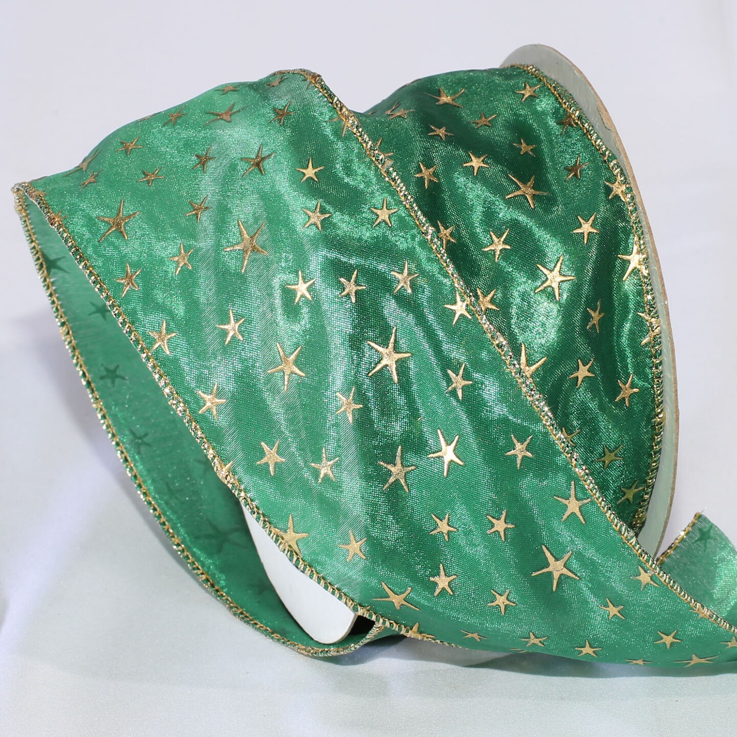 The Ribbon People Hunter Green and Gold Plump Stars Christmas Wired ...