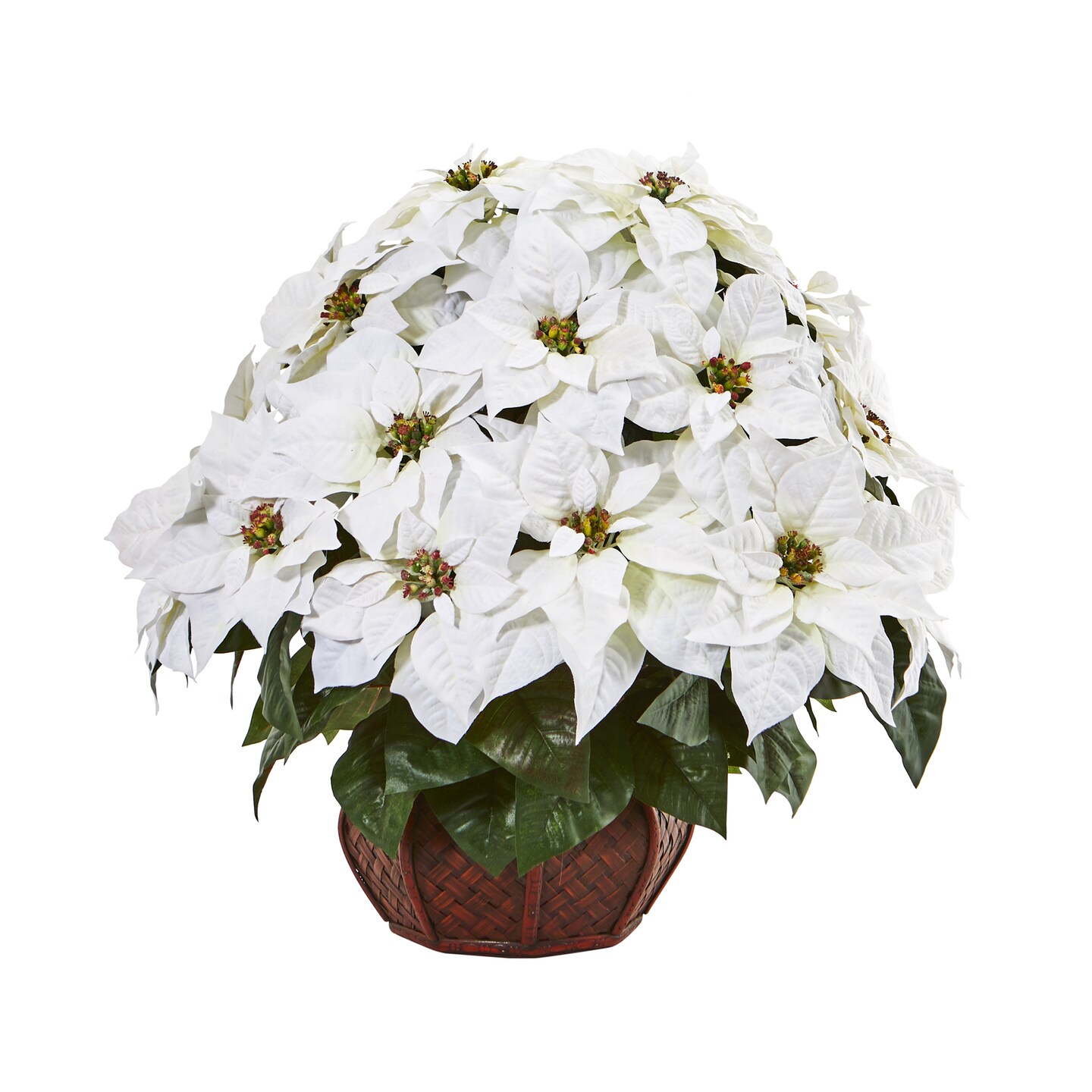 Nearly Natural 22" White Poinsettia Silk Artificial Floral Arrangement ...