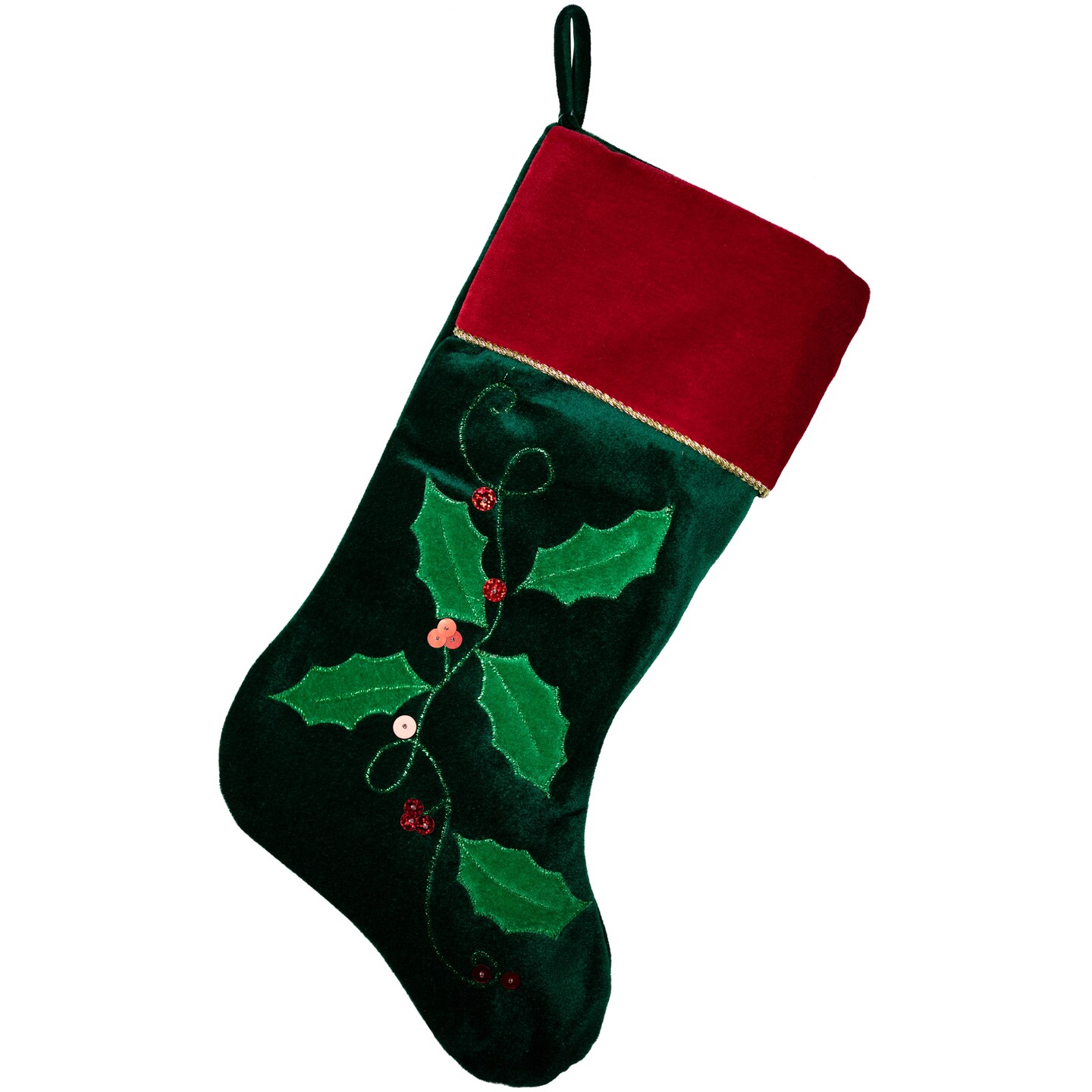 Northlight 20" Dark Green and Red Holly Berry Christmas Stocking, Color ...
