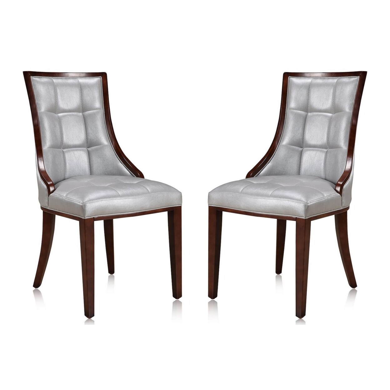 Manhattan Comfort Fifth Avenue Silver and Walnut Faux Leather Dining ...