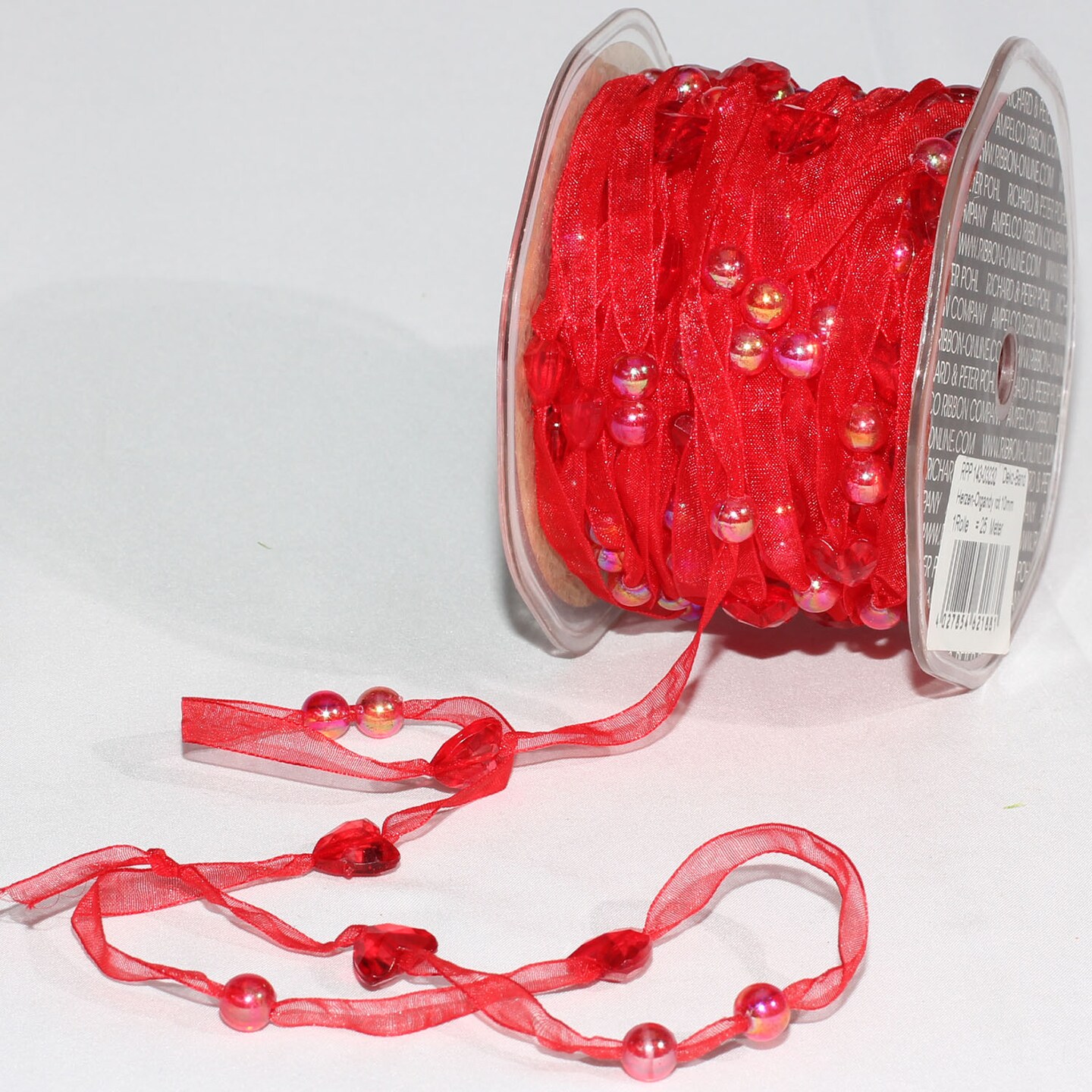 The Ribbon People Red Narrow Organdy with Hearts Tulle Craft Ribbon 0. ...