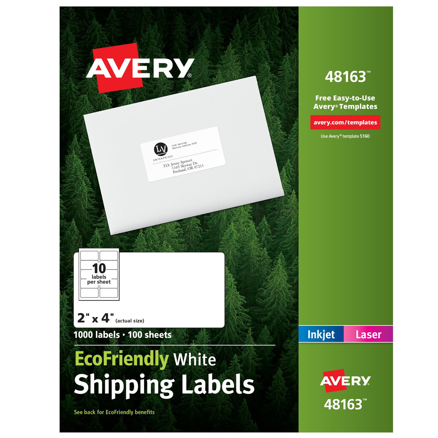 Avery EcoFriendly Shipping Labels, Permanent Adhesive, 2" x 4", 1,000 ...