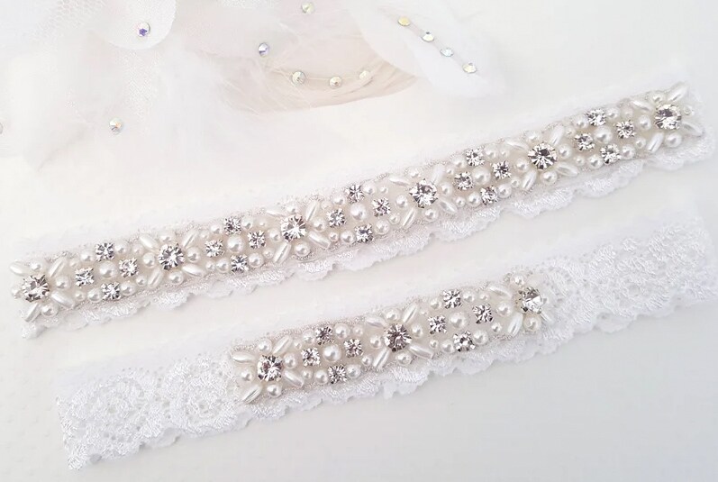 Pearl Wedding Garter, Lace Wedding Garter Set, Bridal garter set, Pearl ...