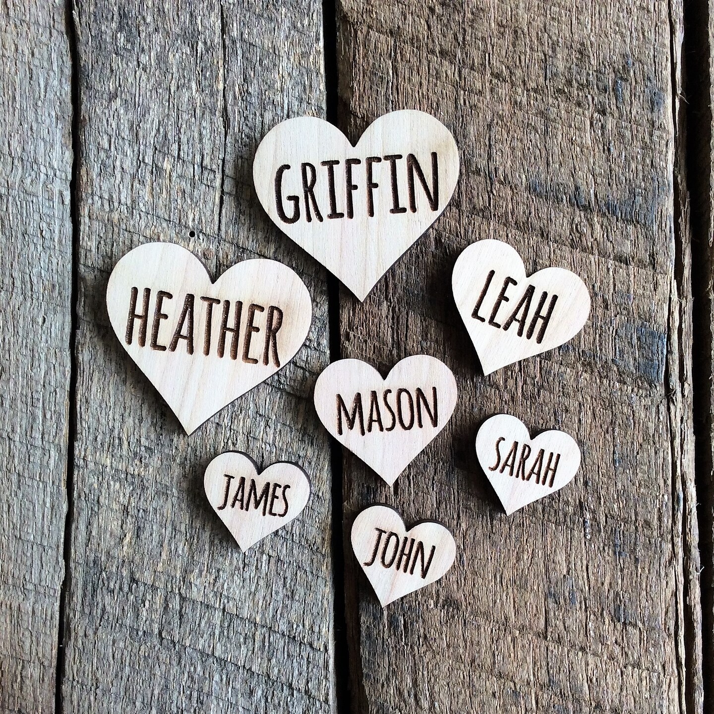 Engraved Wood Hearts, Personalized Hearts for Family Tree, Wedding ...