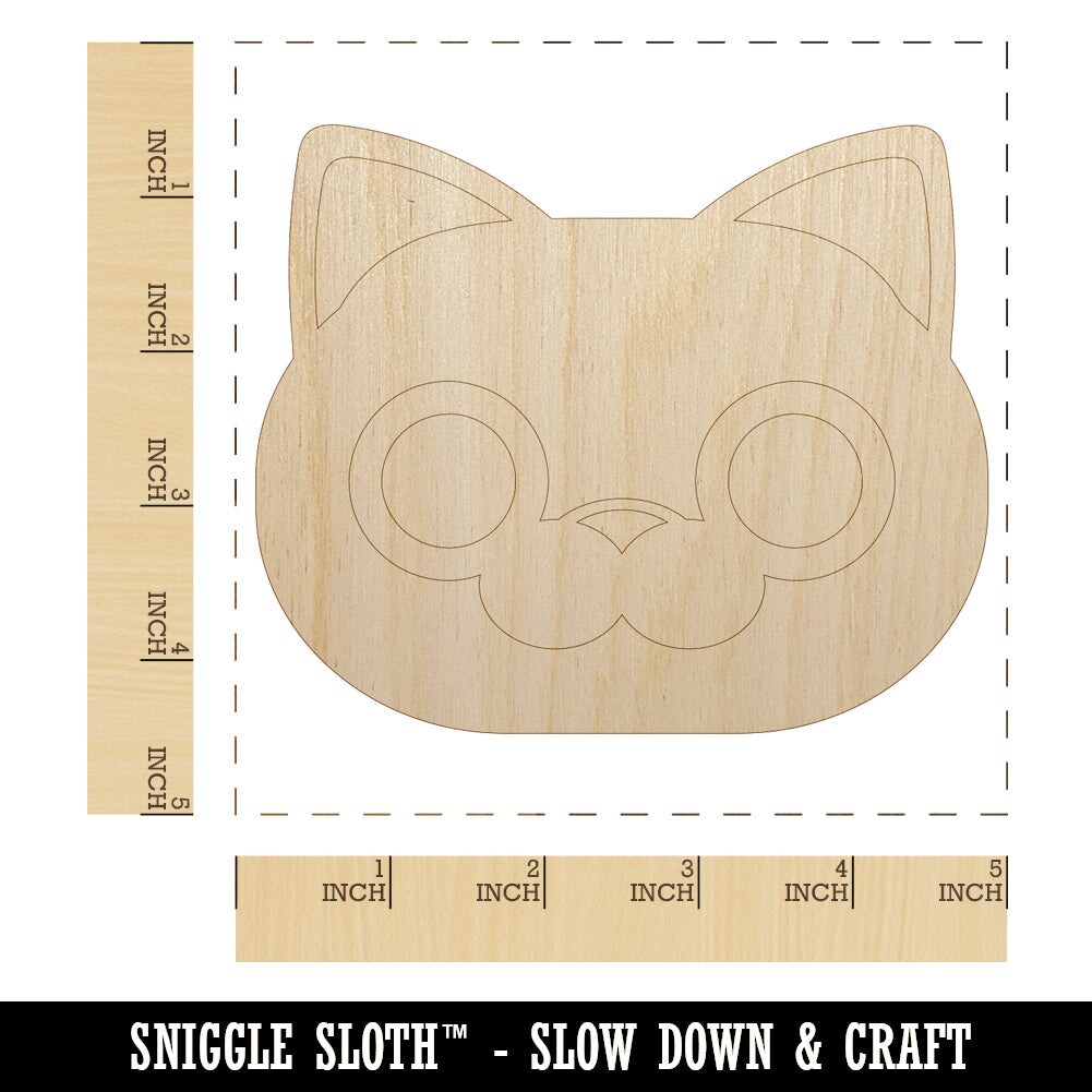 Round Cat Face Unfinished Wood Shape Piece Cutout for DIY Craft ...