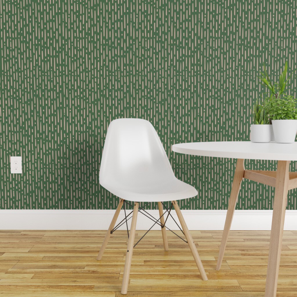Pre-Pasted Wallpaper 2FT Wide Green Interrupted Stripe Modern Design ...