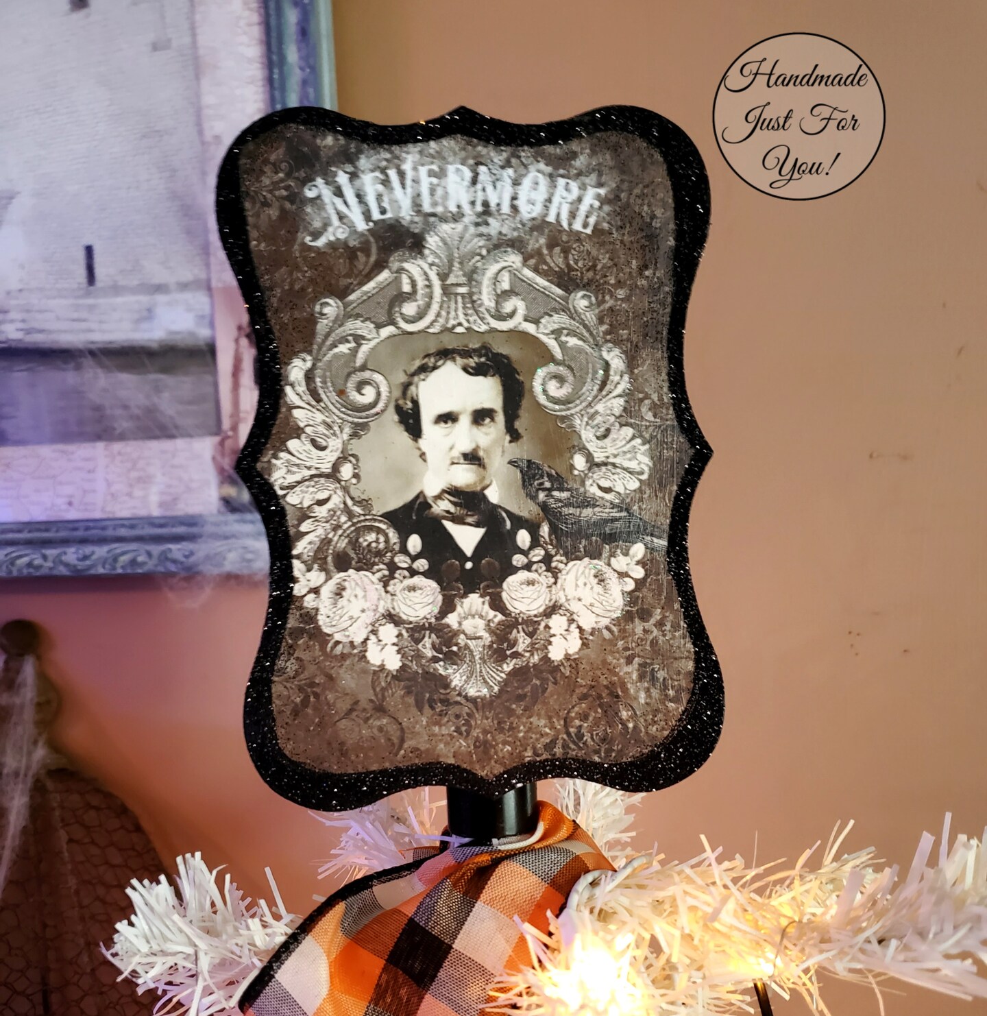 Handmade Edgar Allen Poe Nevermore Halloween Tree Topper, Creepy Topper ...