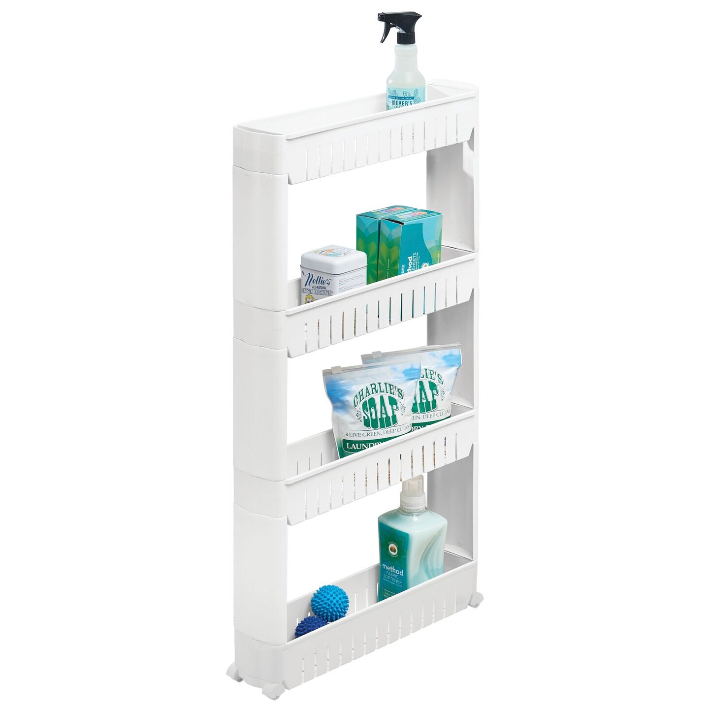 mDesign Portable Rolling Laundry Utility Cart Organizer with 4 Shelves ...