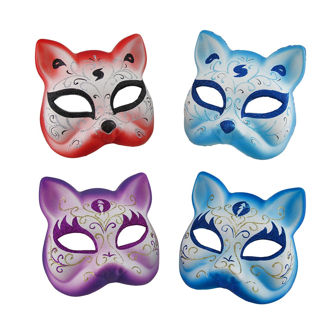 Set of 4 Sparkling Glitter Gotto Carnivale Cat Masks | Michaels