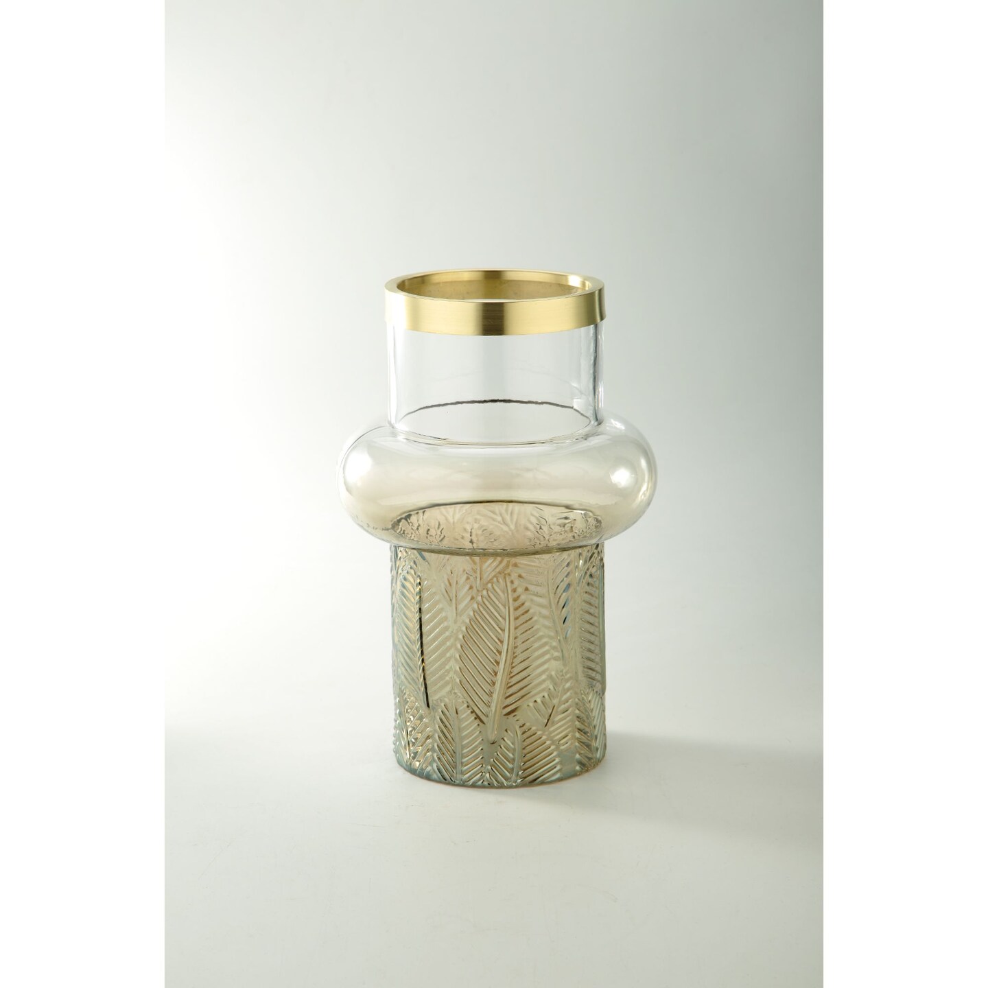 CC Home Furnishings 12" Clear and Gold Leaf Pattern Hand Blown Glass ...