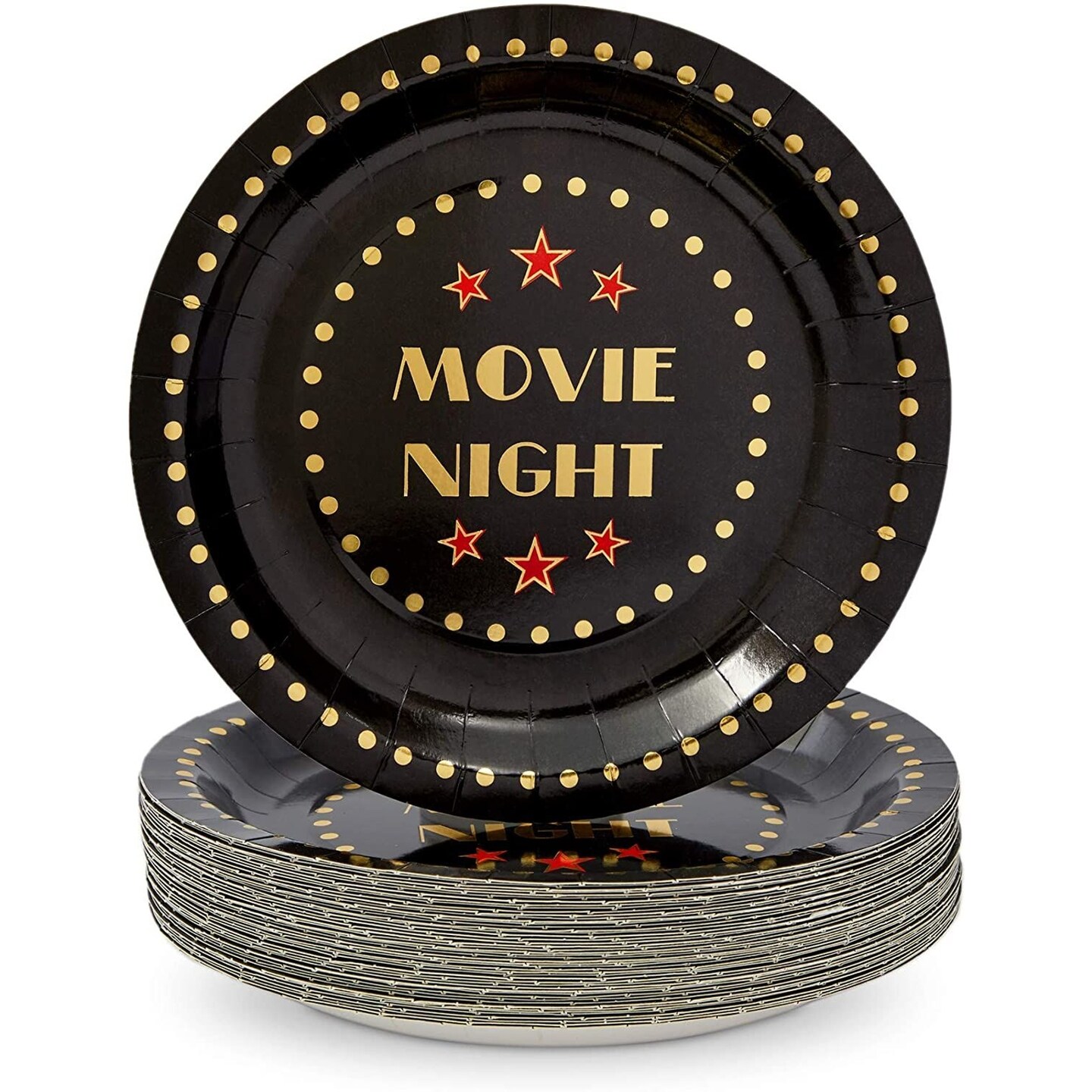 Black Paper Plates Movie Night Party Decorations (9 Inches, 48 Pack ...