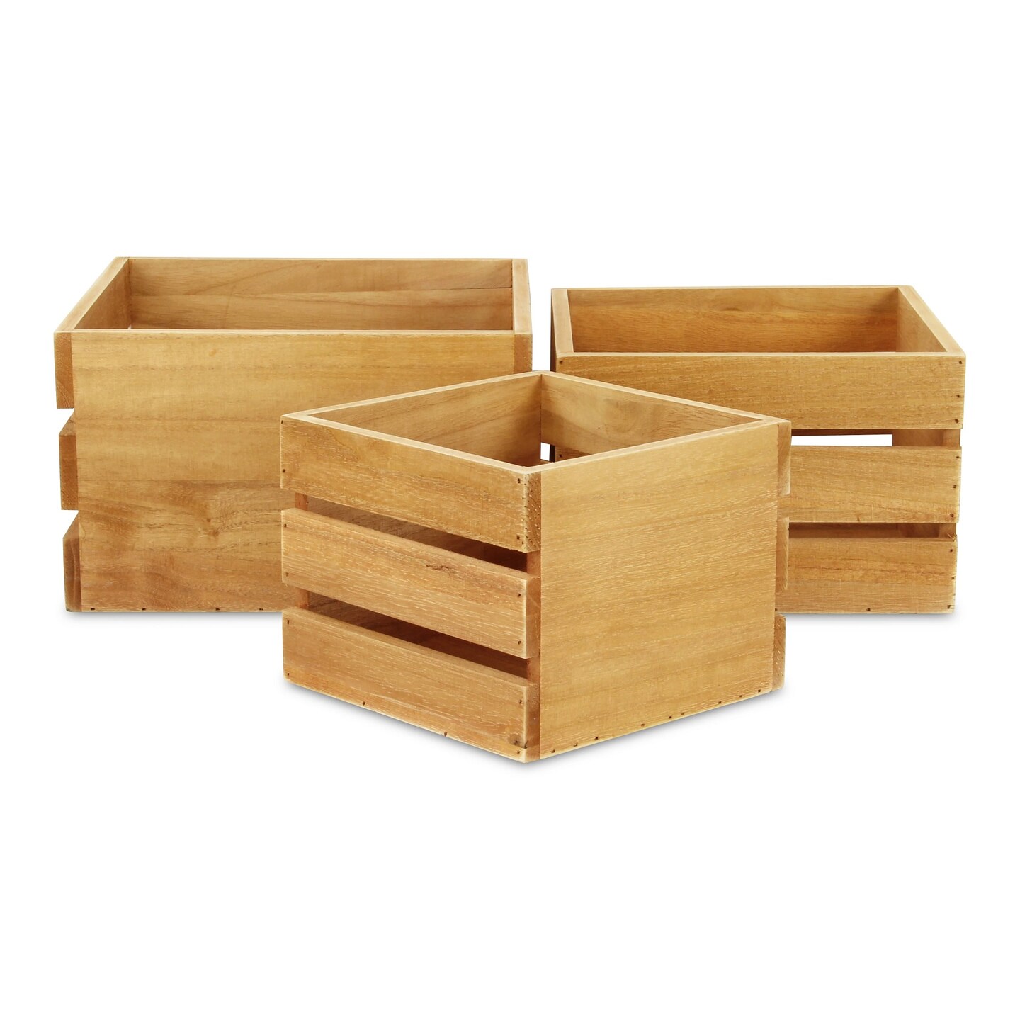 Contemporary Home Living Set of 3 Brown Rustic Farmstead Wooden Crates ...